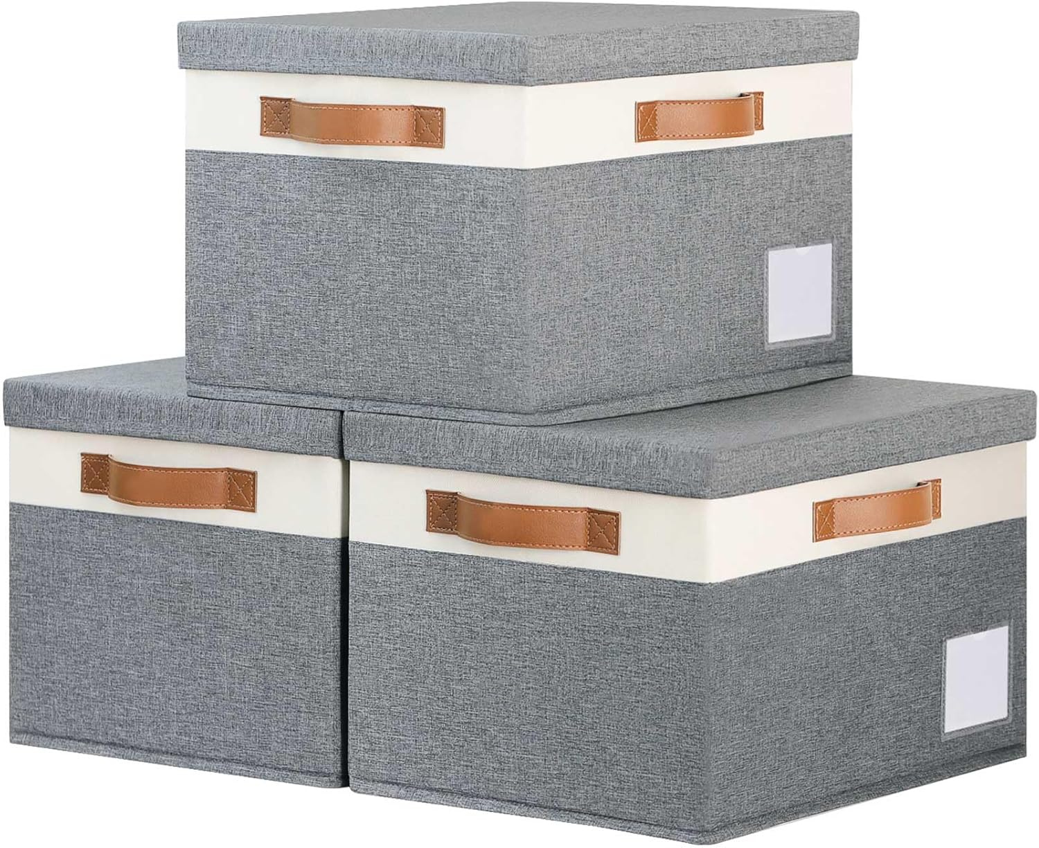 TxvzgHome Fabric Storage Bins with Lids 3 Pack | Large Fabric Storage ...