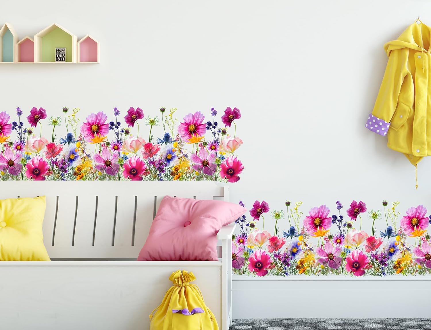 Amazon.com: Buiory Flower Wall Stickers Floral Plant Wall Decals ...