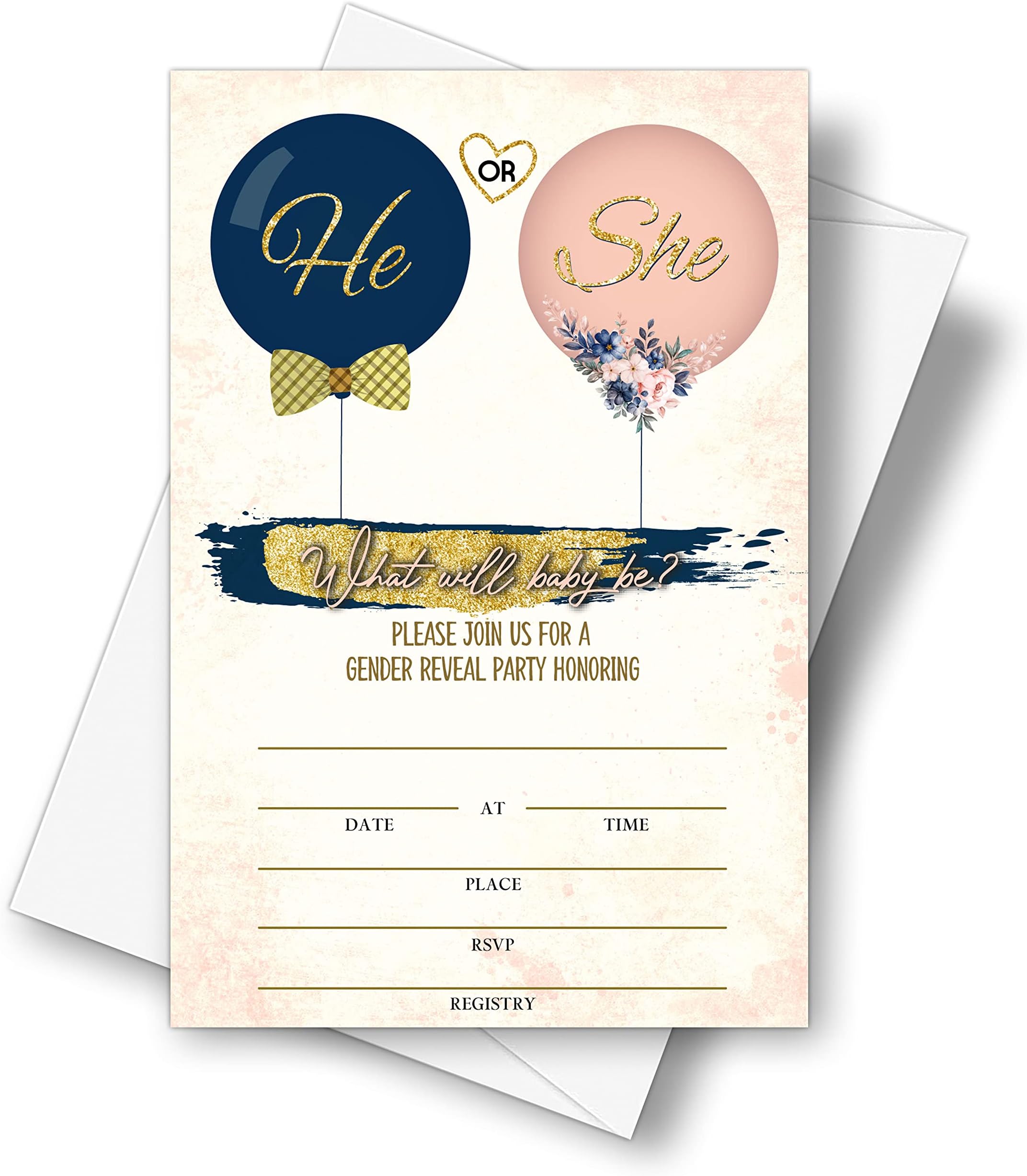 Amazon.com : YIDOU Pink Navy Balloons Gender Reveal Party Invitations ...