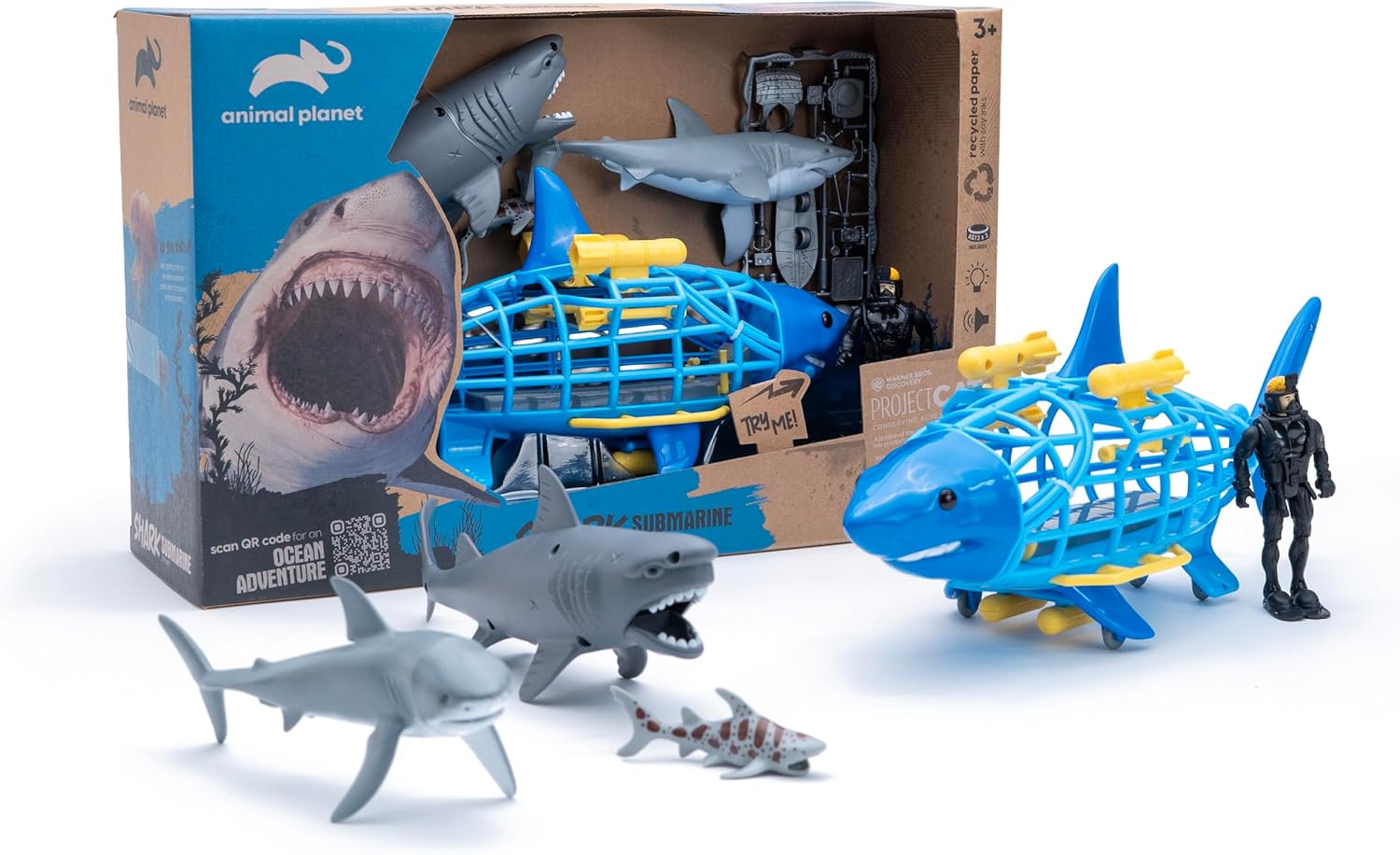 Amazon.com: Animal Planet Shark Submarine Adventure Playset – Lights ...