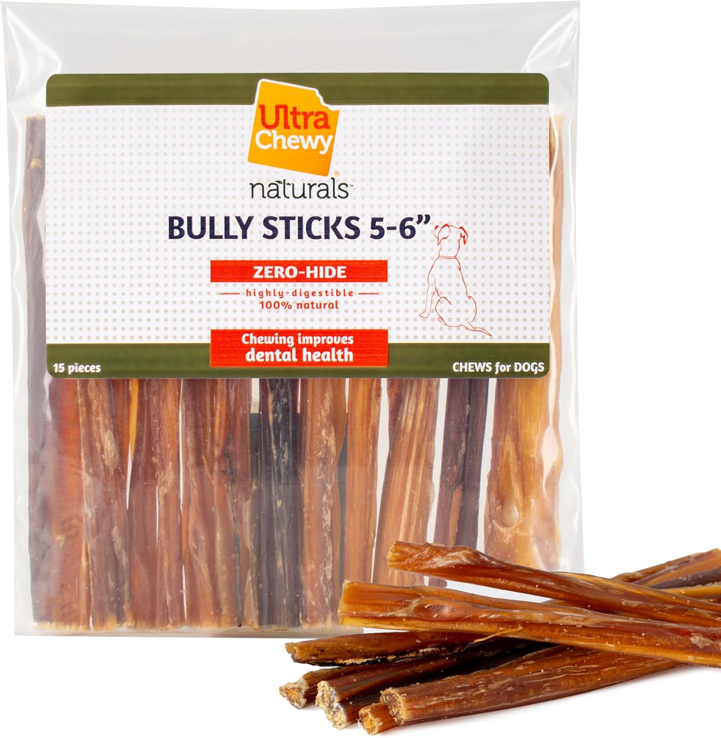 Amazon.com : Ultra Chewy 5-6 Inch Odor Free Thin Bully Stick 15 Pack ...