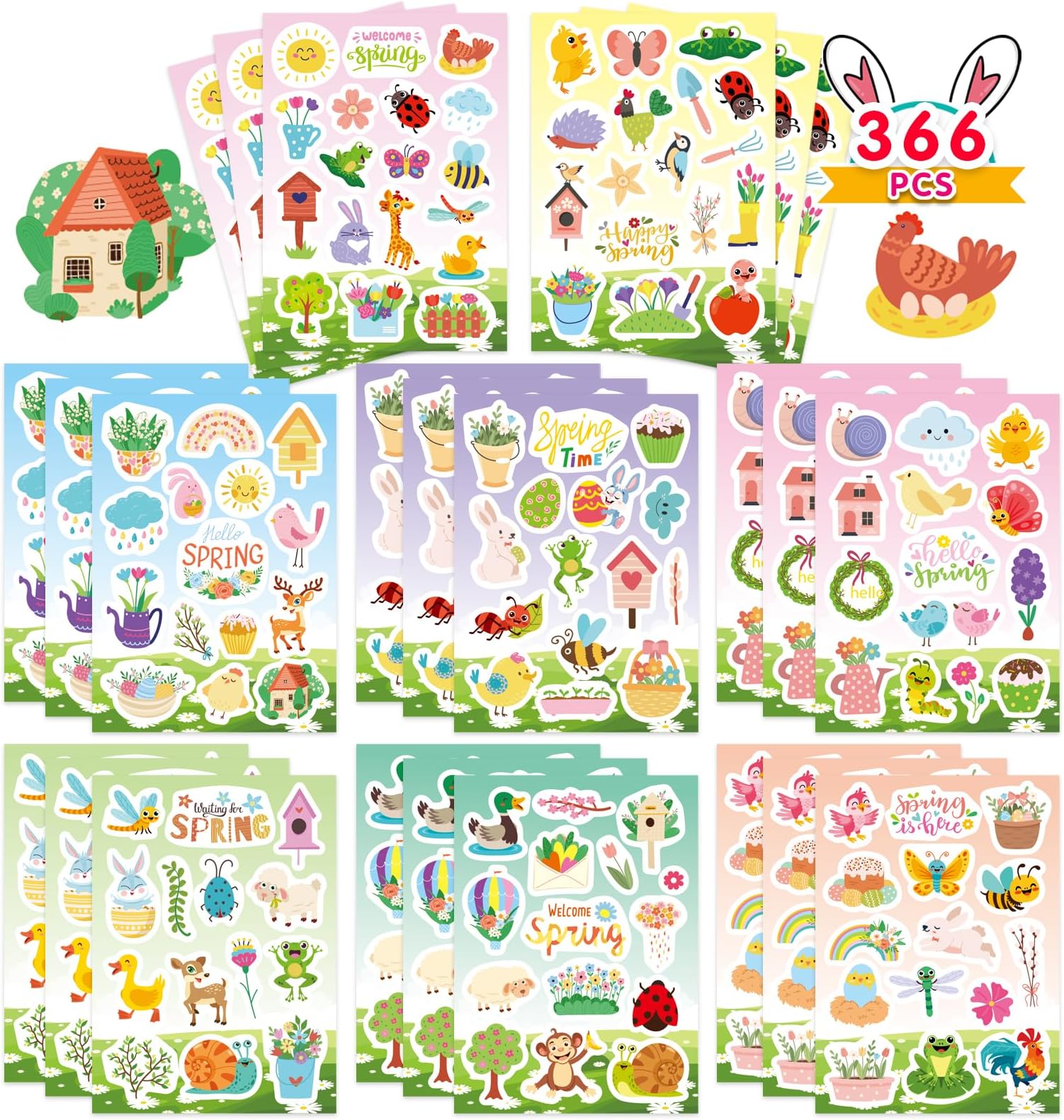 Amazon.com: Joy Bang 344 Pcs Spring Flowers Stickers for Kids, 24 ...