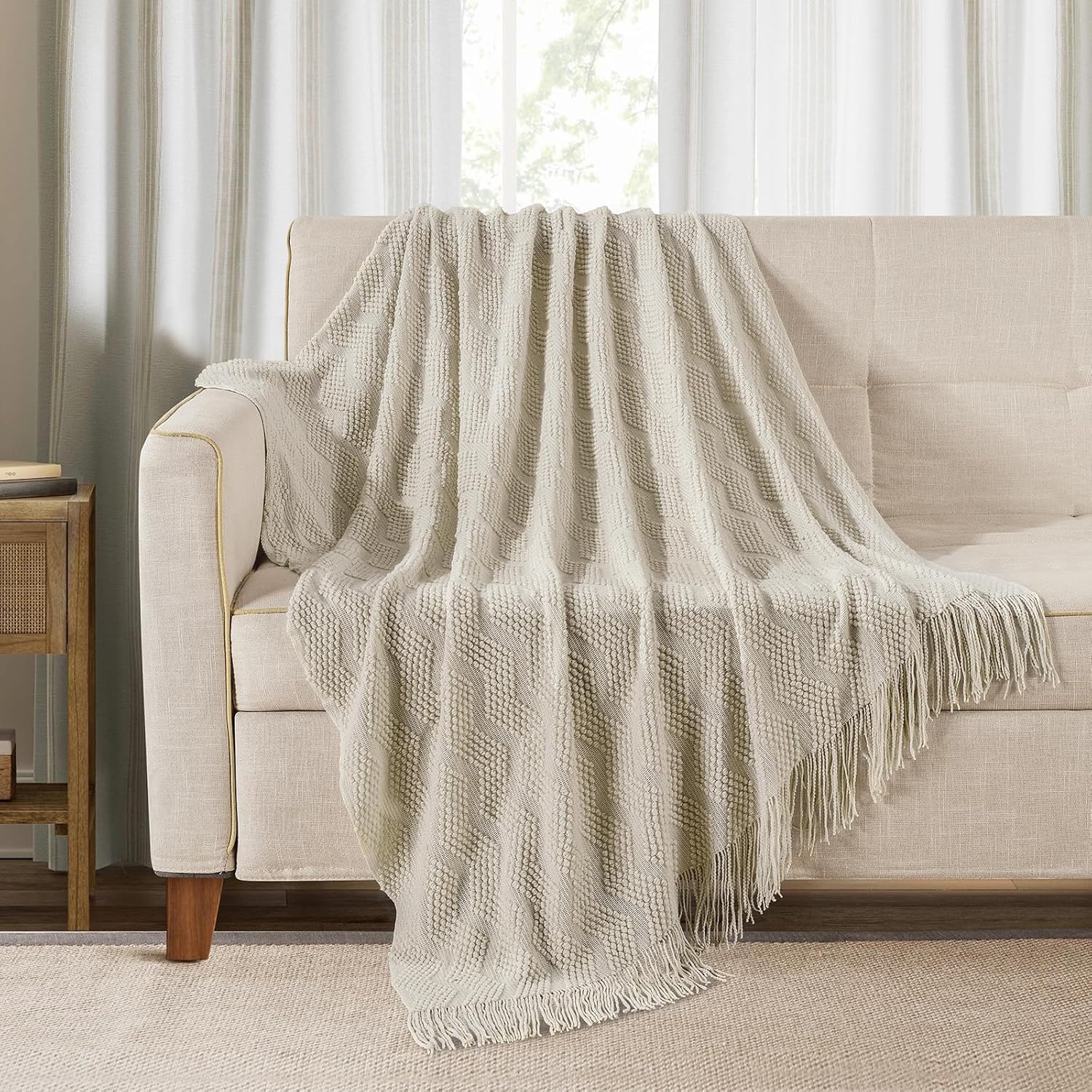 Amazon.com: BOURINA Beige Throw Blanket 50x60 Inches Throw Textured ...