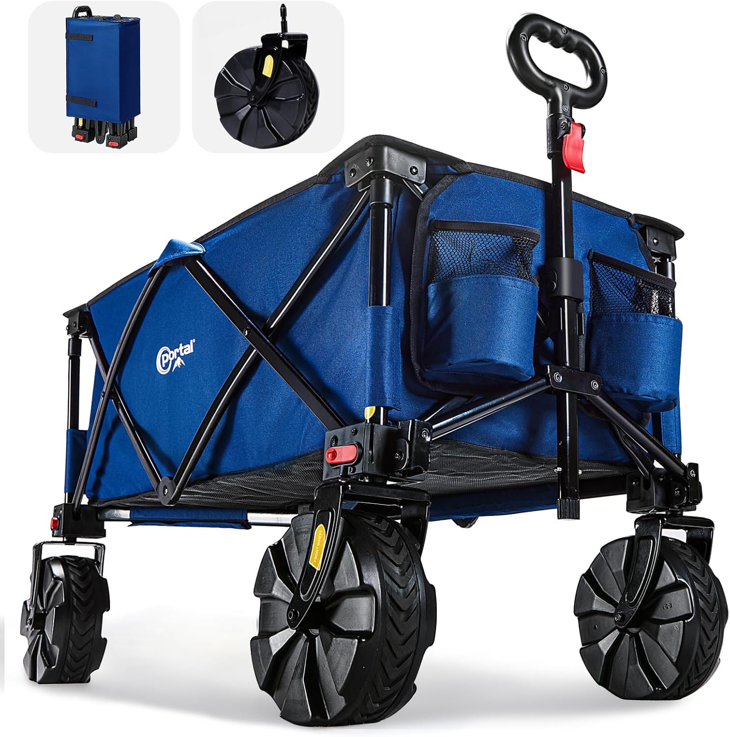 PORTAL Folding Beach Trolley Cart with All Terrain Big Wheels Festival ...