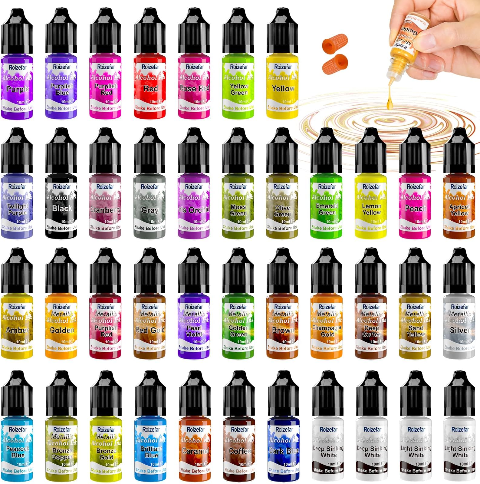 Roizefar Alcohol Ink Set - 40 Bottles of Vivid Colour High ...