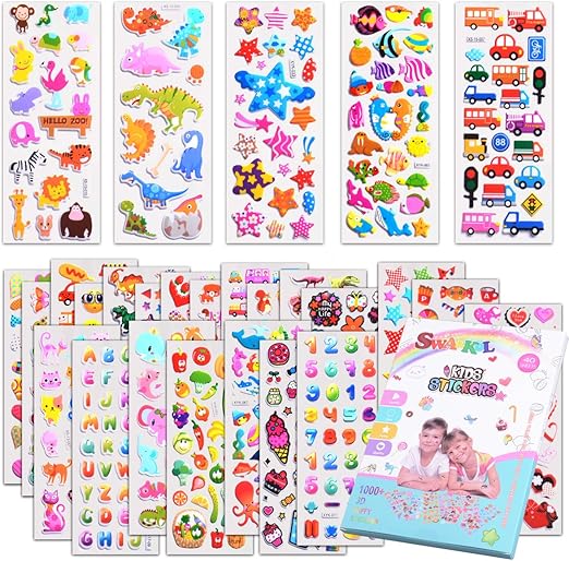 Amazon.com: Kids Stickers 1000+, 40 Different Sheets, 3D Puffy Stickers ...