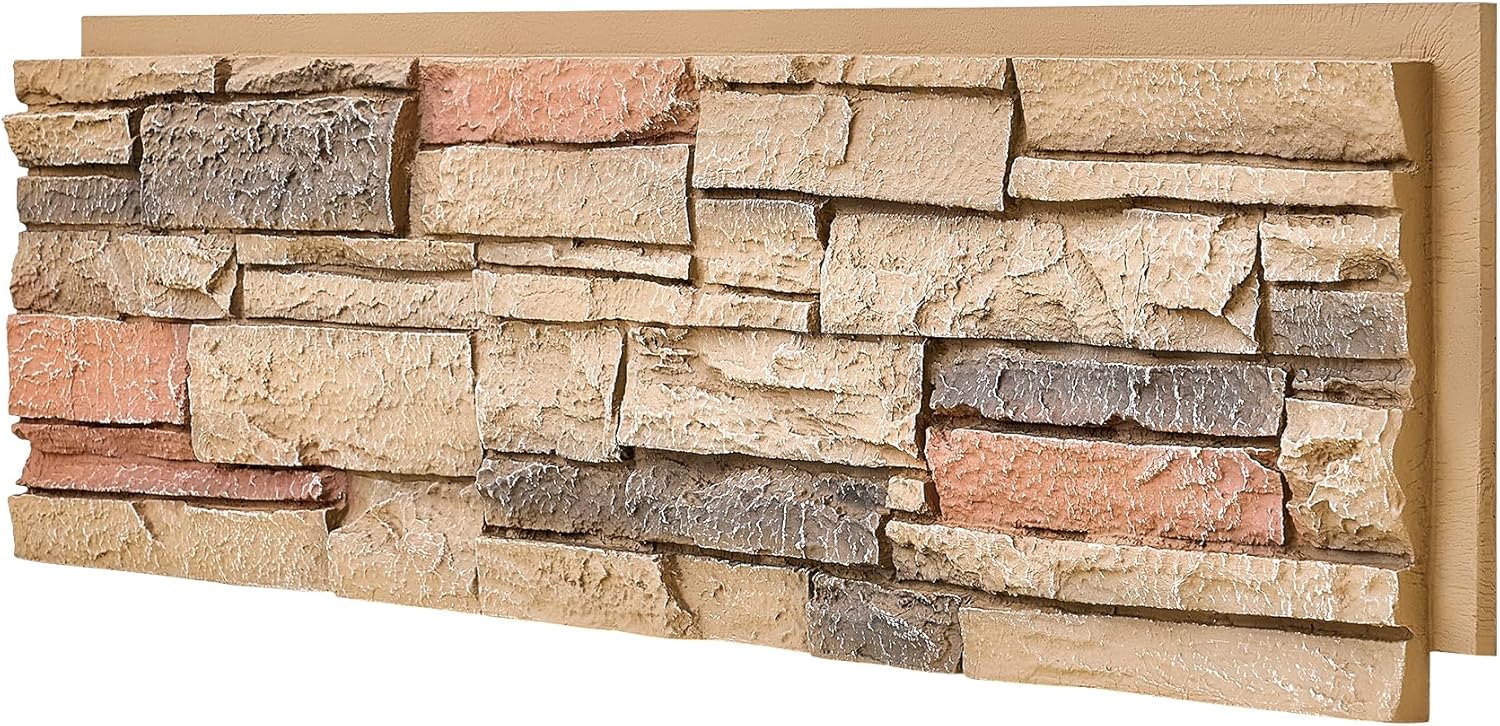 WallWell Sienna Dawn Premium Faux Stone Wall Panel, 41.92" x 12.4 ...