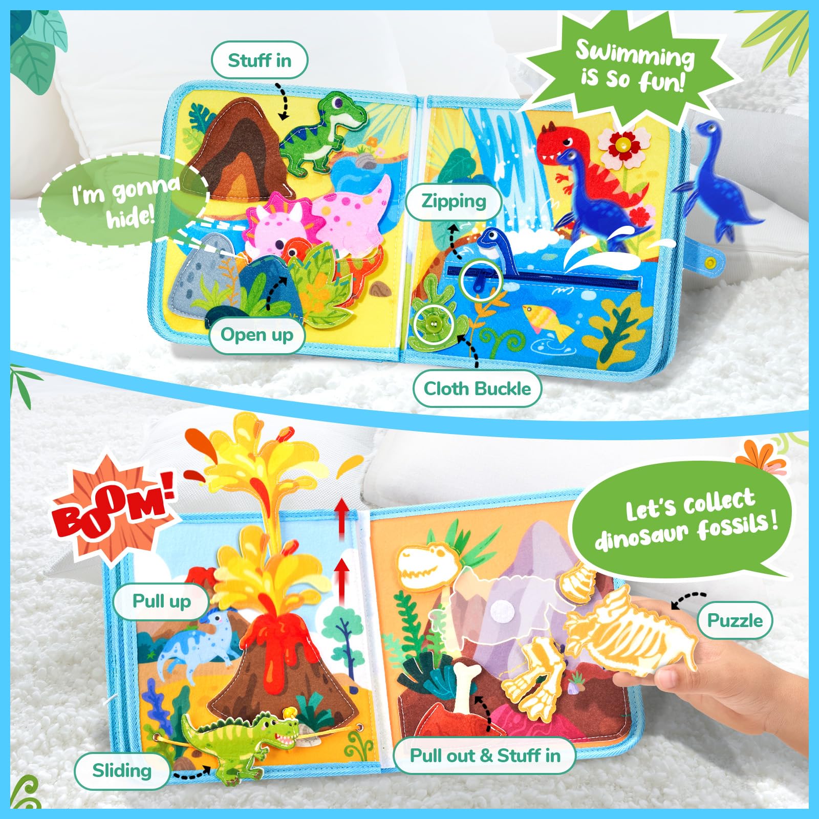 Snapklik.com : JoyCat Toddler Dinosaur Busy Book, Busy Board For 2 3 4 ...