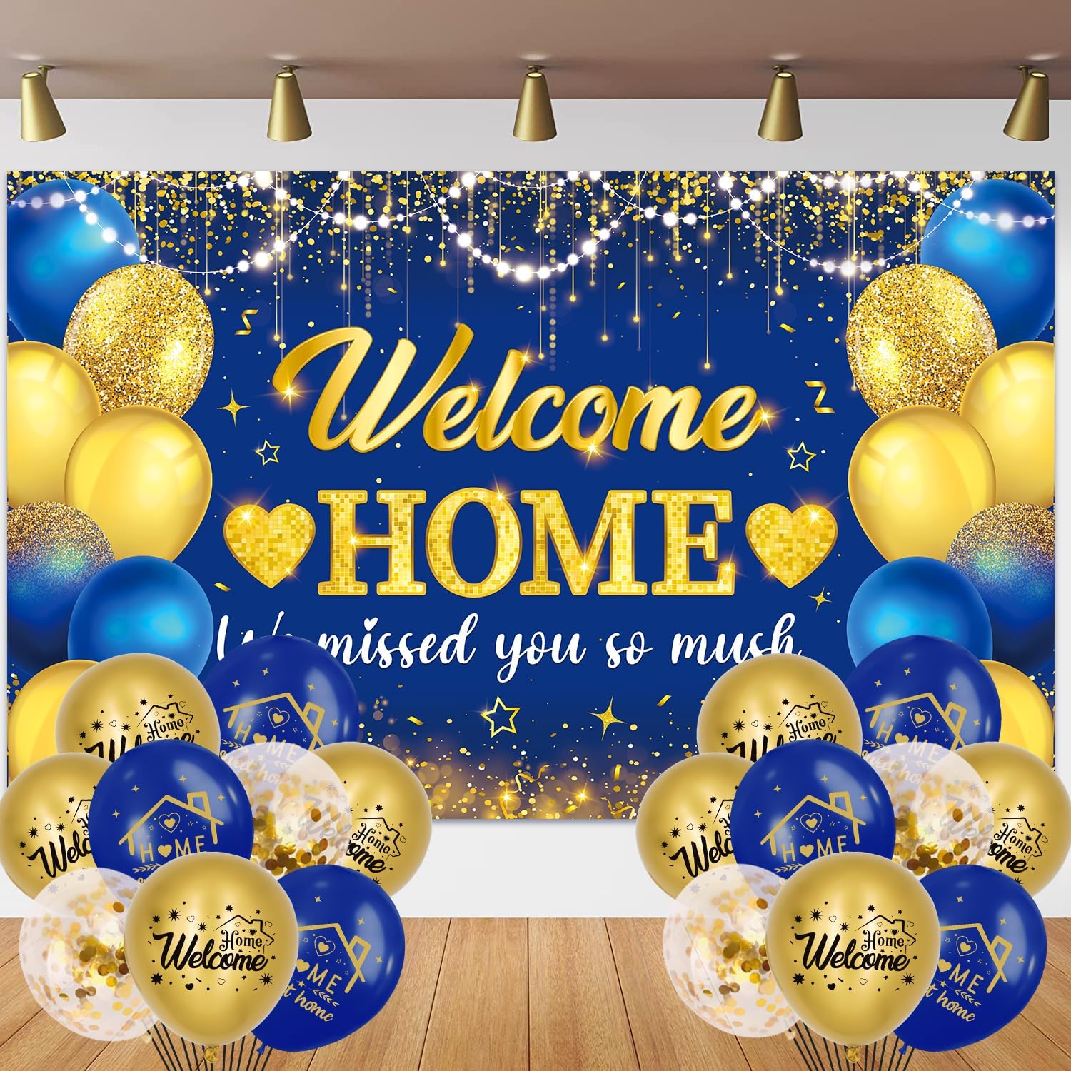 Amazon.com: Welcome Home Banner Decoration Set, Blue And Gold Welcome ...