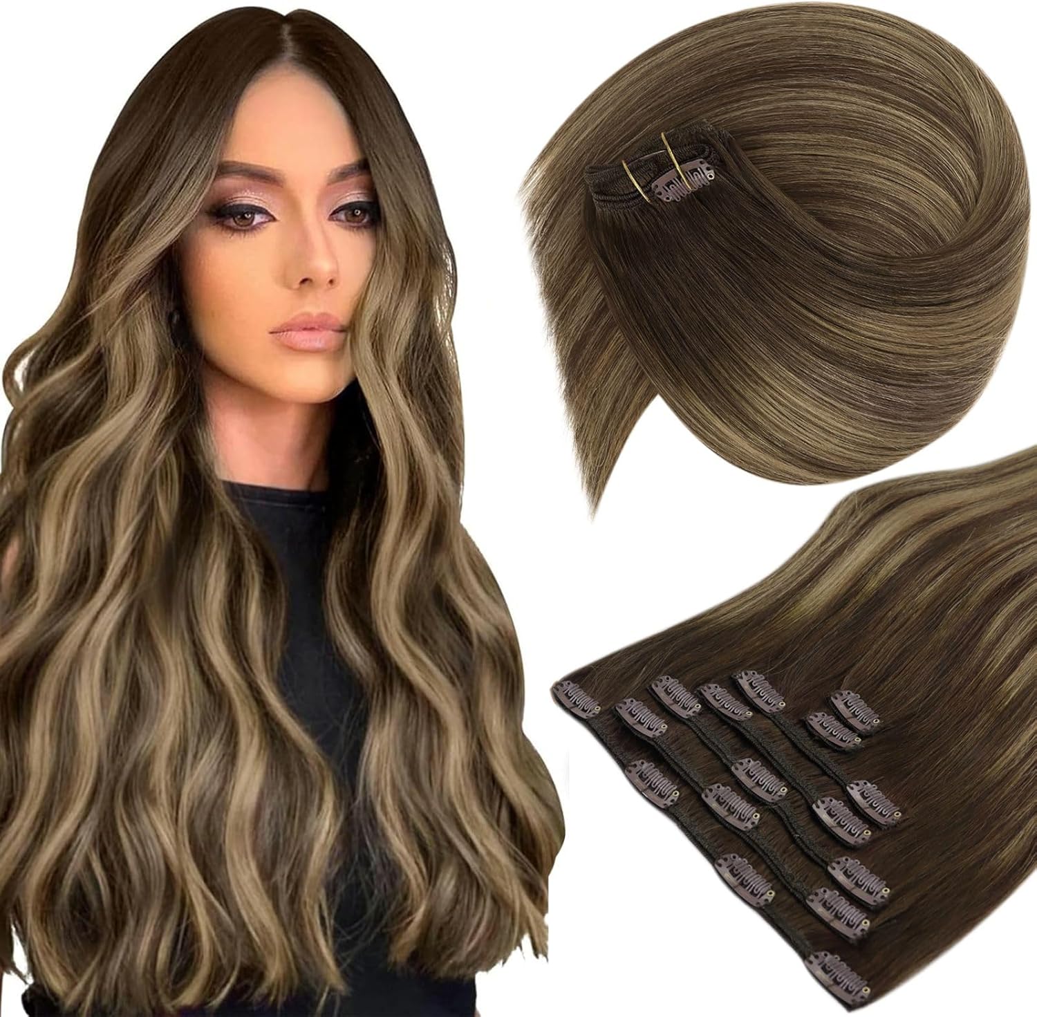 Sunny Hair Clip in Hair Extensions Human Hair Double Weft Real Hair ...