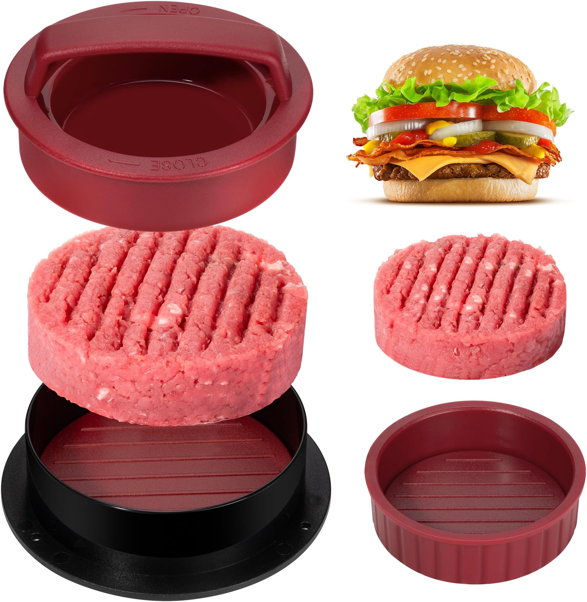 Amazon.com: Rainspire Hamburger Press Patty Maker, 3 in 1 Non-Stick Burger Press Patty Maker ...