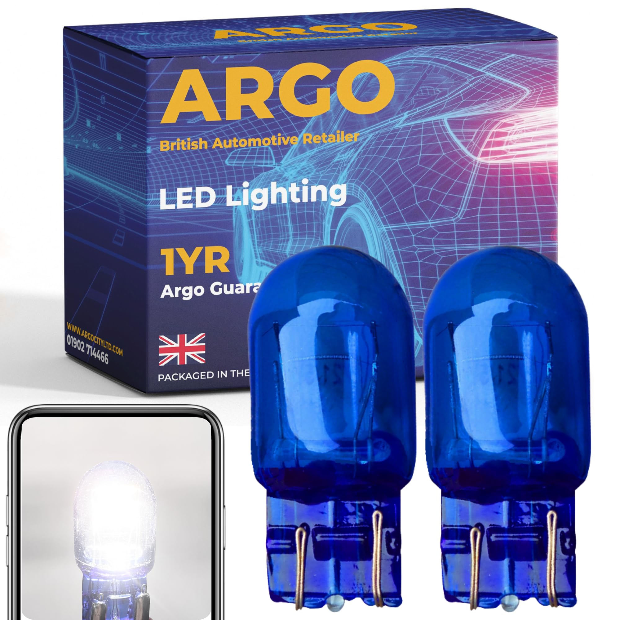 Argo 2 x W21/5w Bulb Xenon White 6000k 12v DRL Daytime Running Lights ...