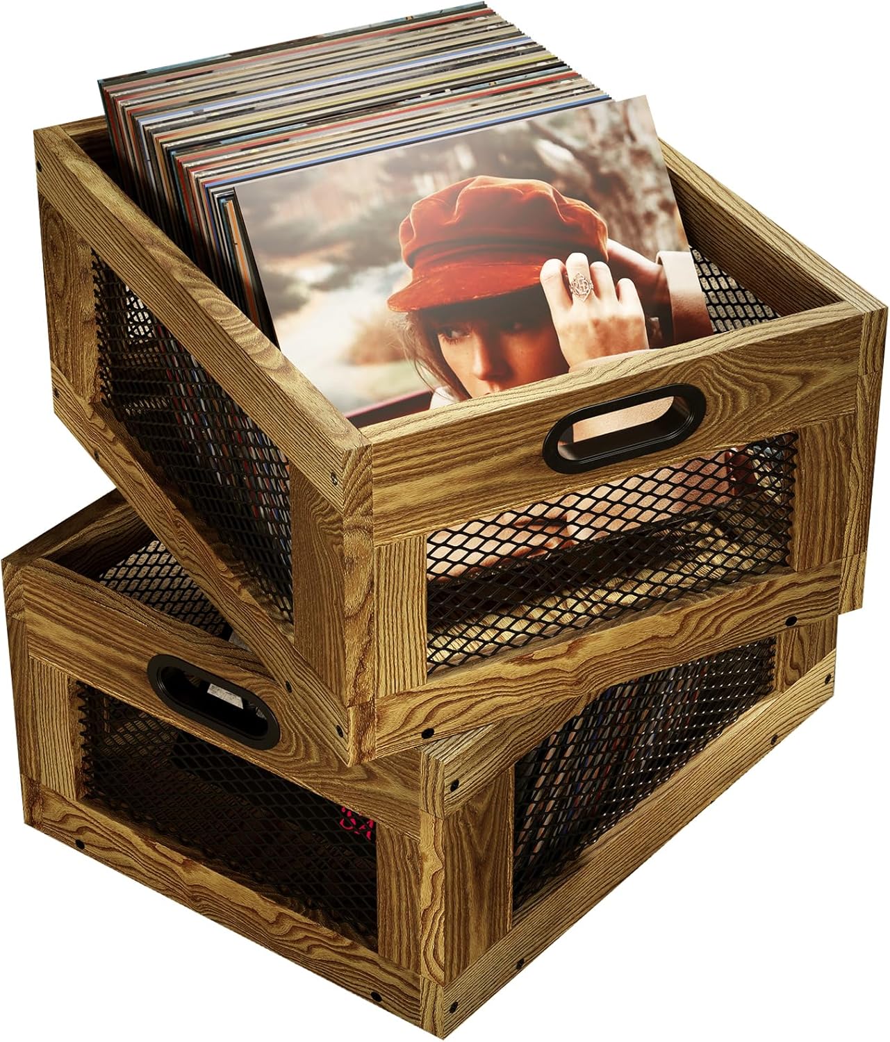 Amazon.com : Aofure 2 Pack Vinyl Record Storage Crate, Retro Solid Wood ...