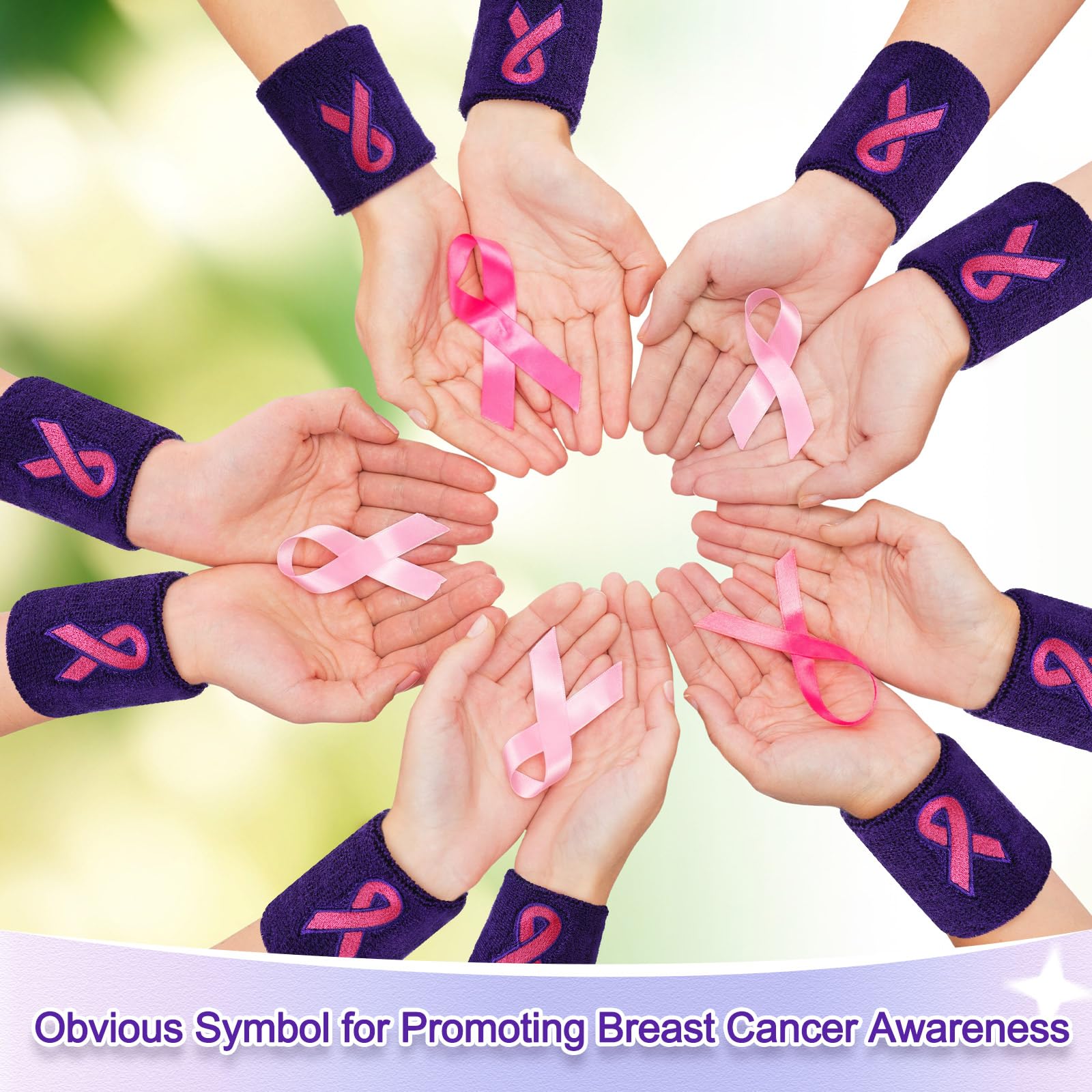 56 Pcs Breast Cancer Awareness Wristbands Bulk Pink Ribbon Sweatband ...