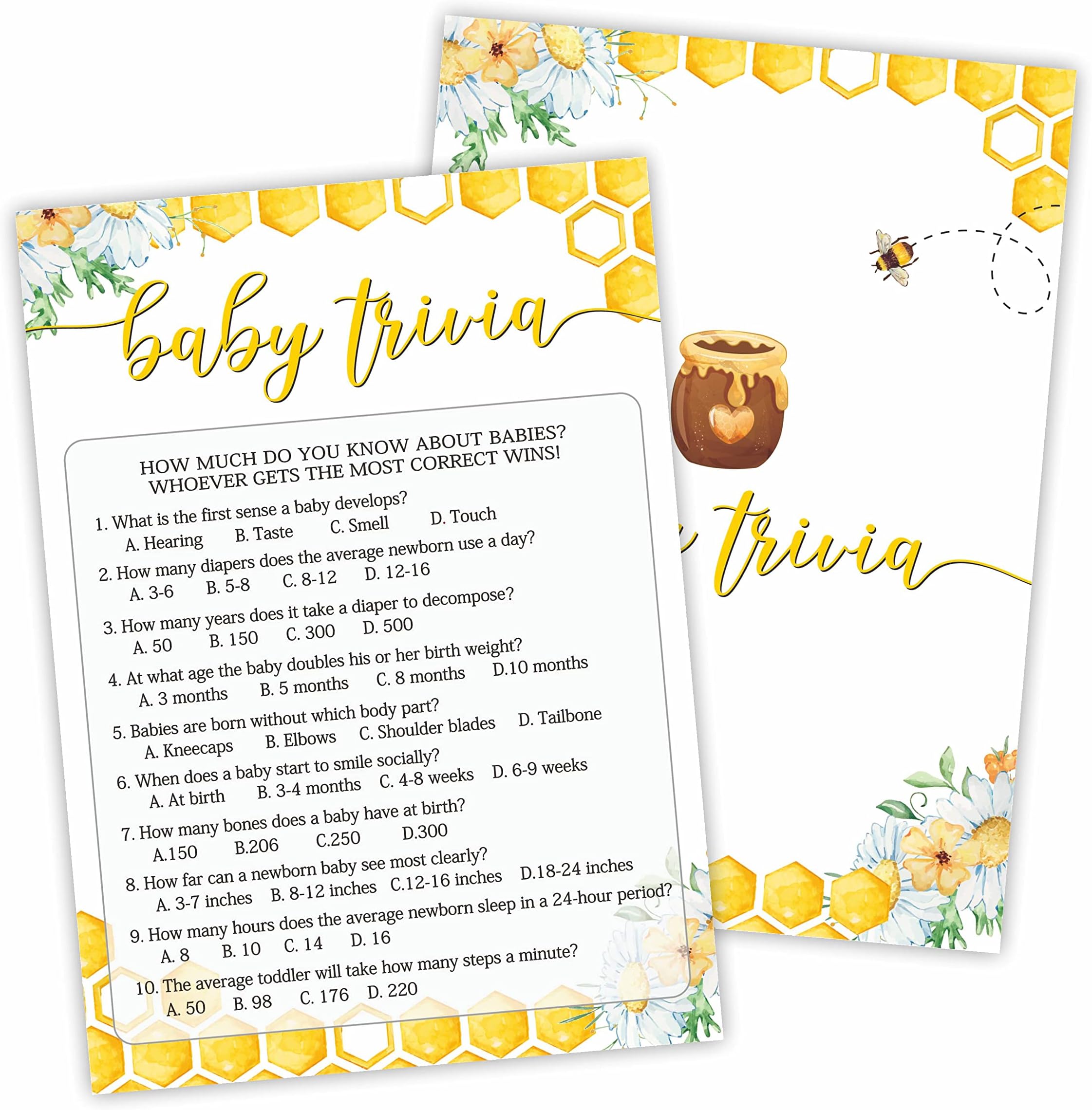 Amazon.com: Honey Bee Themed Baby Shower Game Cards, Baby Alphabet ...