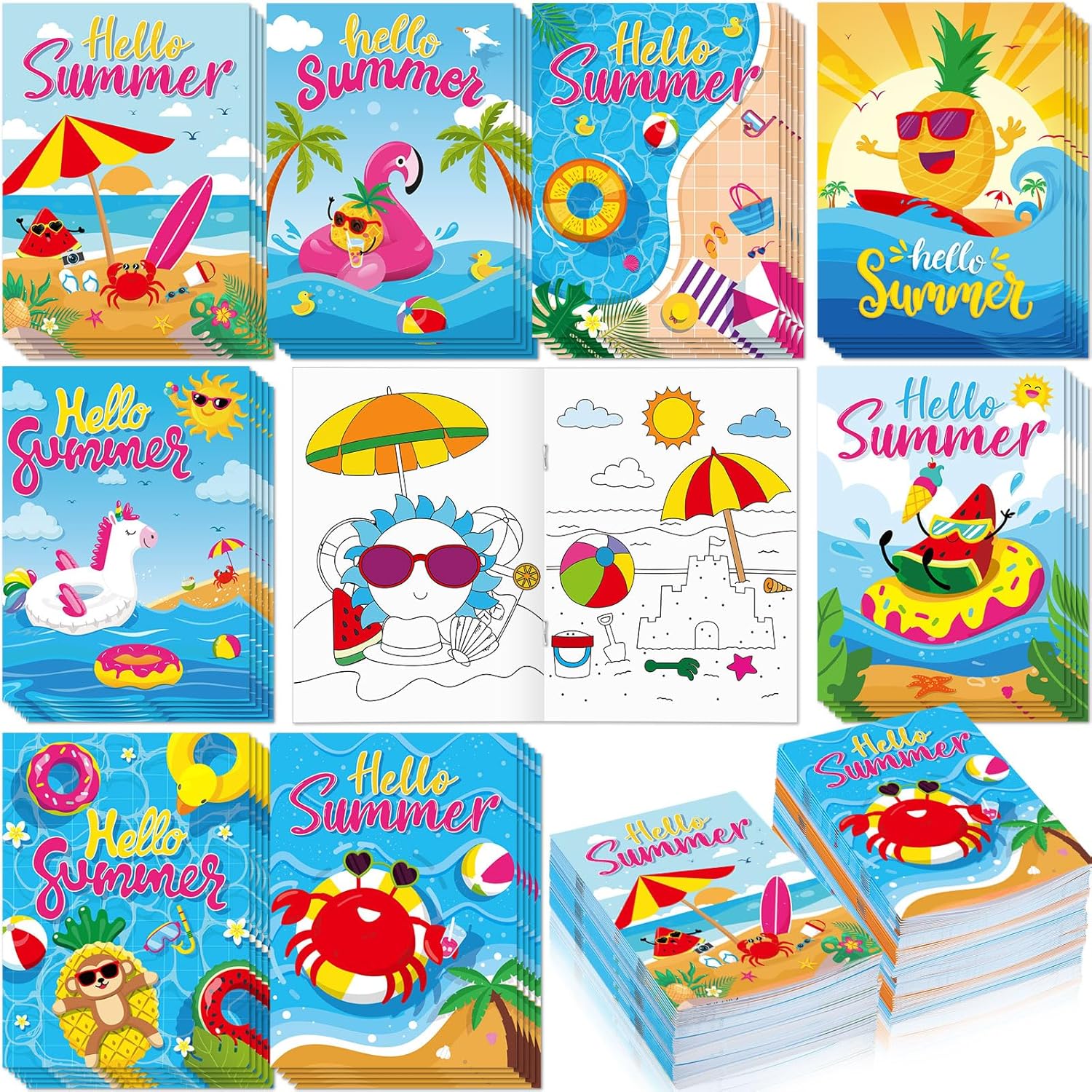Amazon.com: Engrowtic 72 Pcs Summer Beach Coloring Books for Kids Bulk ...