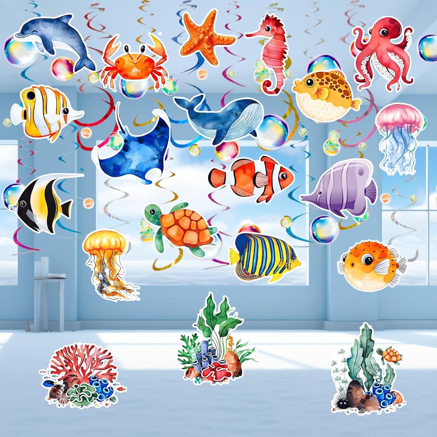 Amazon.com: CHAROUP 41 Pcs Sea Animals Hanging Decorations Ceiling ...