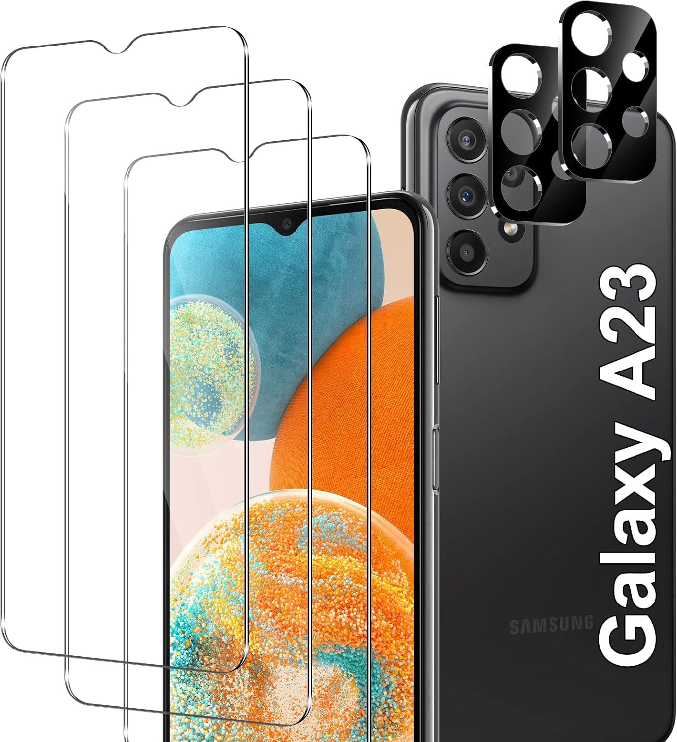Amazon.com: LYWHL [3+2 Pack] Compatible for Samsung Galaxy A23 5G Screen Protector with Camera ...