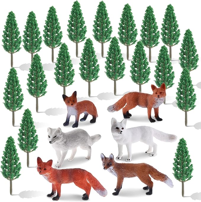 Amazon.com: Zomiboo 26 Pcs Fox Figurines Set with Miniature Trees ...