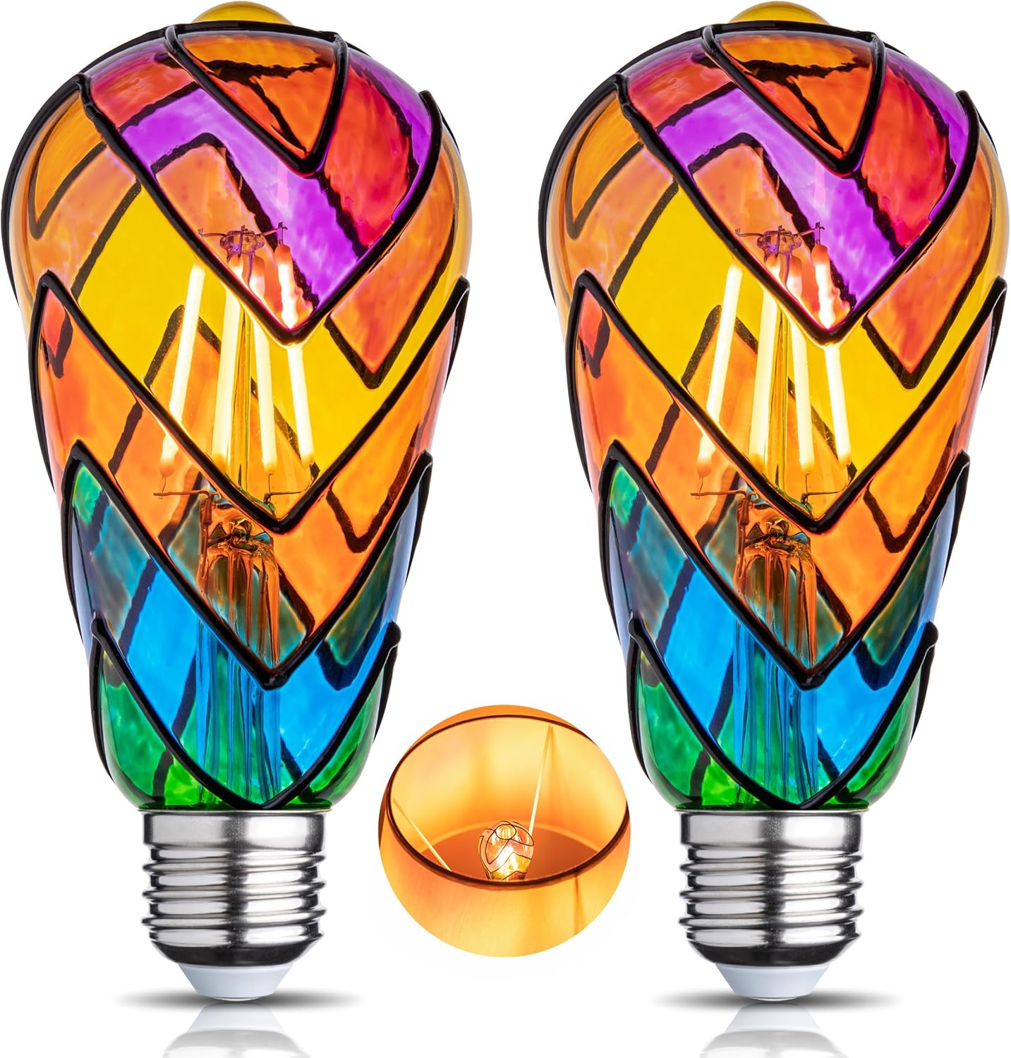 CybaaLuxzus Stained Glass Light Bulb - Rainbow Painted Mosaic Bulb, 4W ...