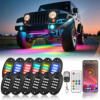 Amazon.com: 12Pods RGB-IC LED Rock Lights Kit for Trucks Pickup Jeep ...