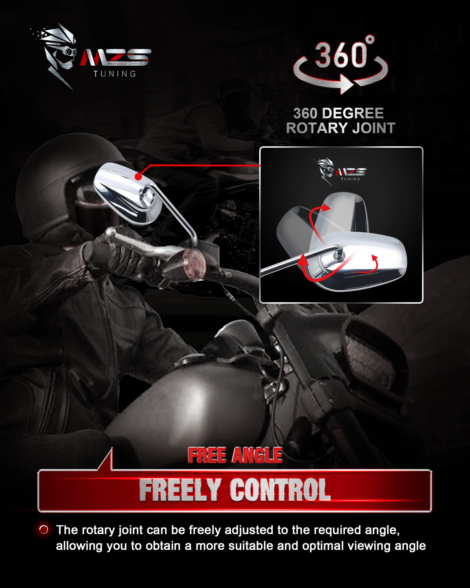 Snapklik.com : MZS Motorcycle Mirrors Chrome, M8 Touring Rear View Side ...