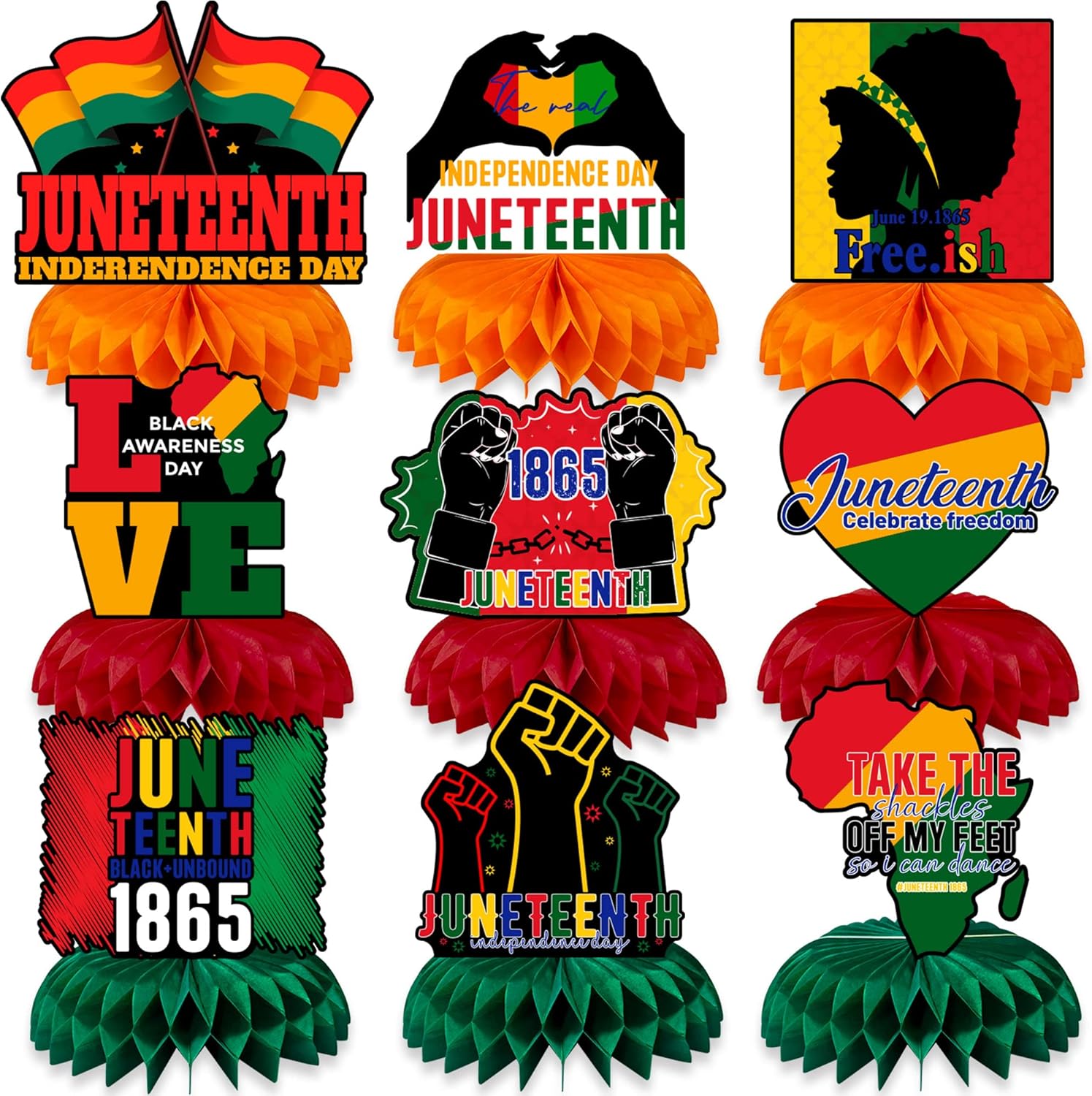 Amazon.com: Lucleag 9 Pieces Happy Juneteenth Honeycomb Centerpiece ...