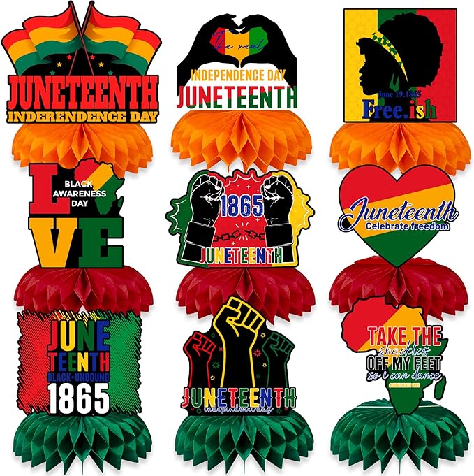 Amazon.com: Lucleag 9 Pieces Happy Juneteenth Honeycomb Centerpiece ...