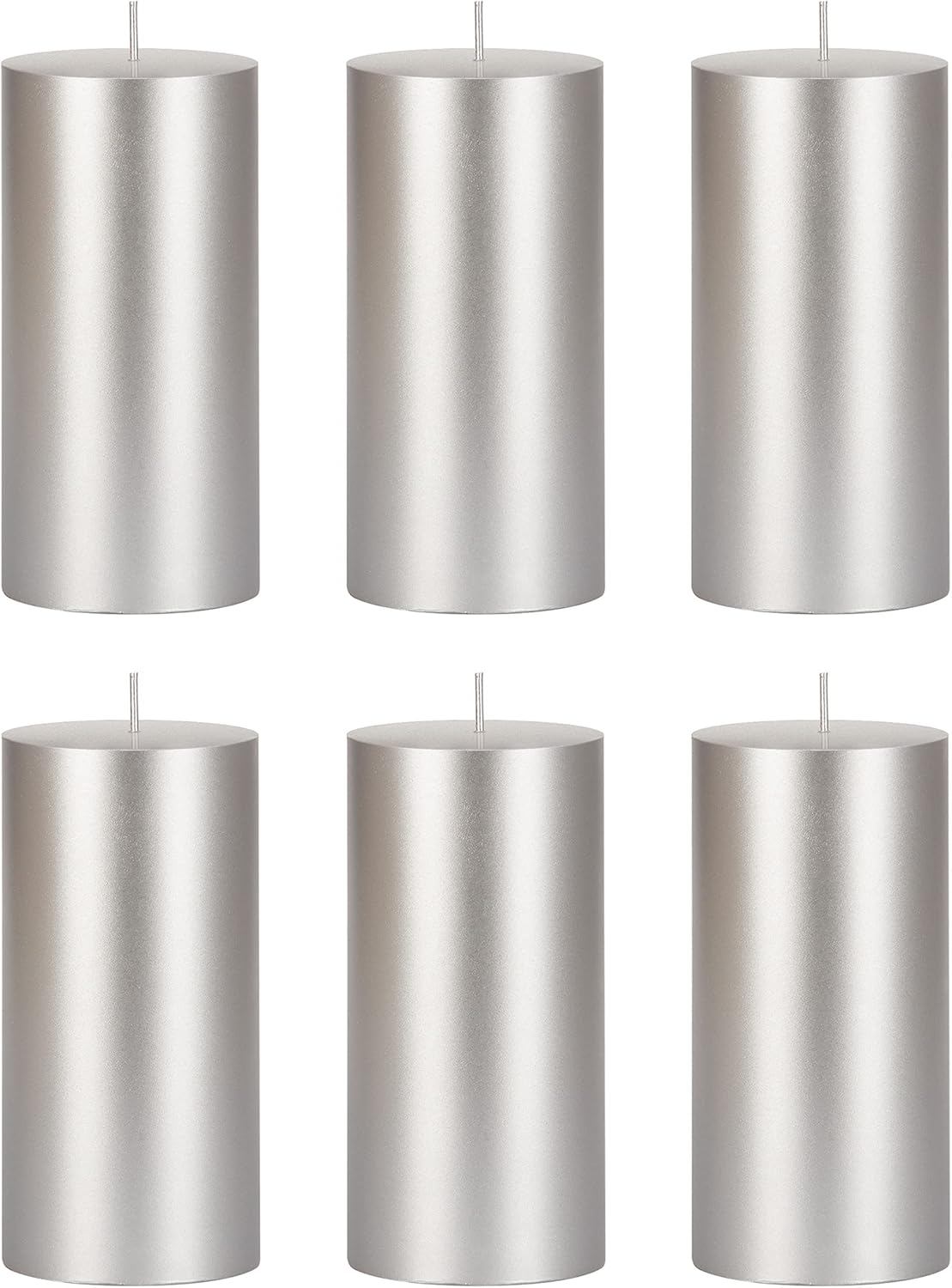 Amazon.com: Mega Candles 6 pcs Unscented Solid Silver Pillar Candles ...