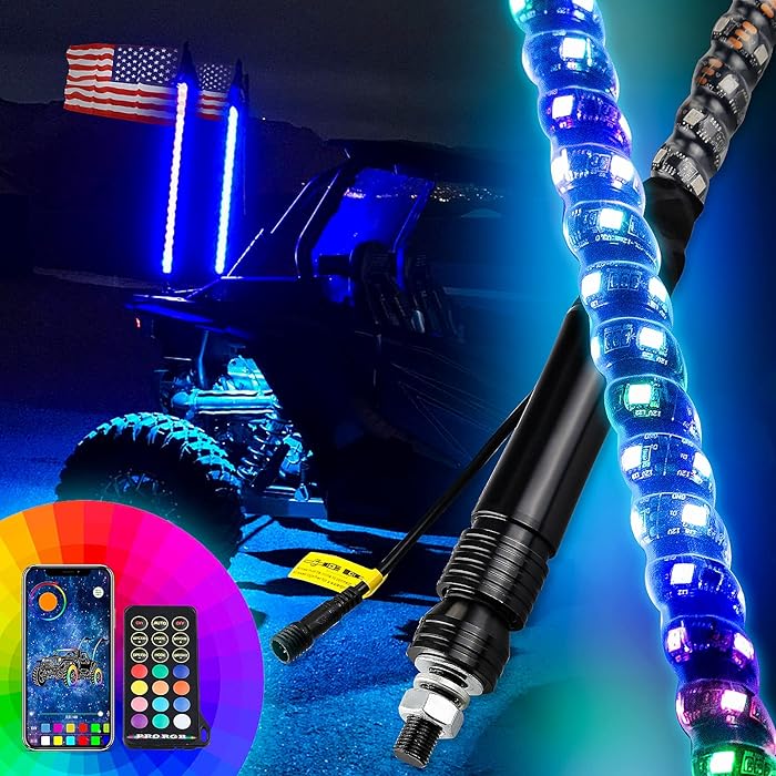 Buy JDMON 3 Ft LED Whip Lights RGB Dancing/Chasing Light Application ...
