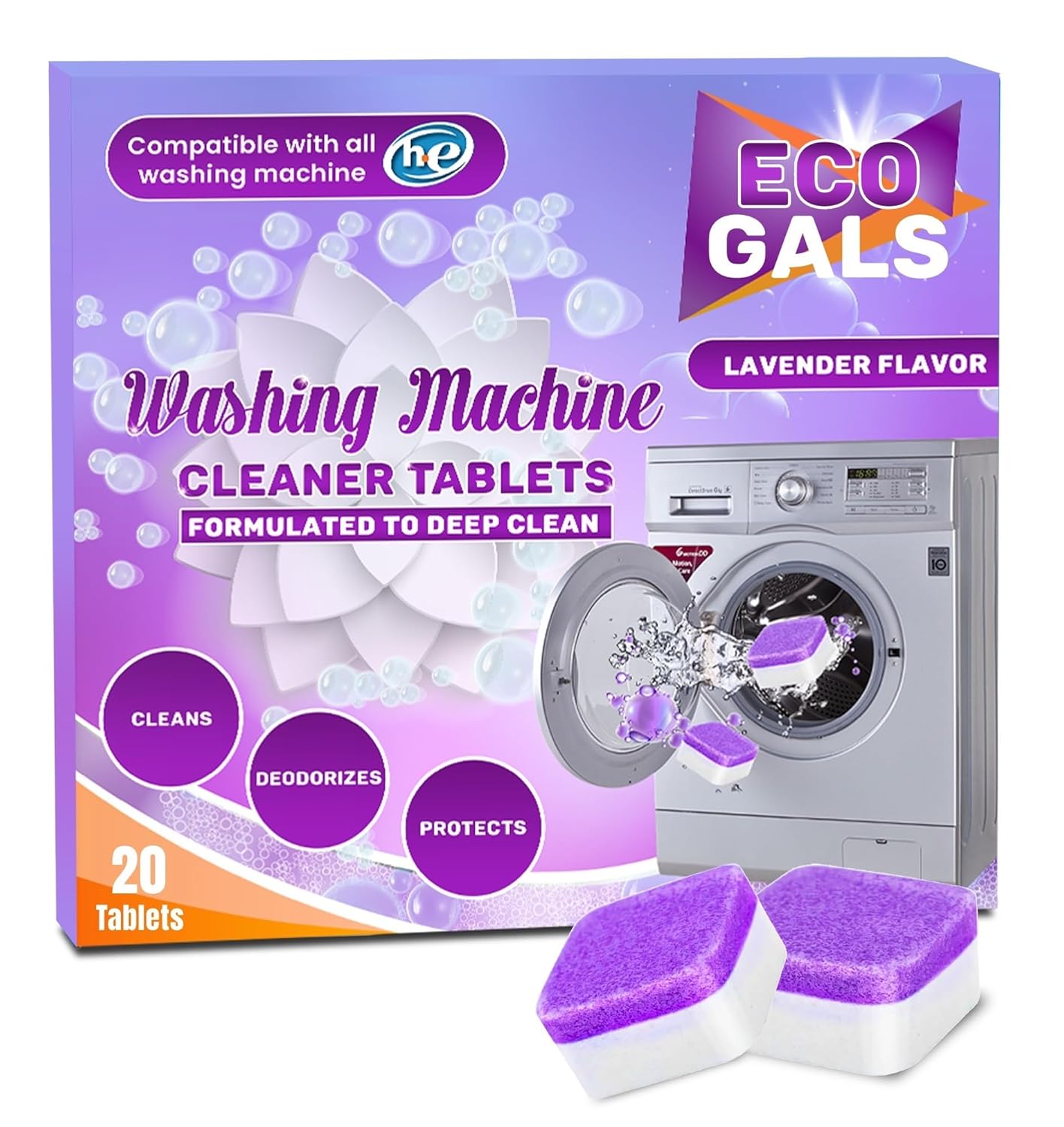 Eco-Gals Lavender Fragrance Washing Machine Cleaner Tablet-Pack Of 20 ...