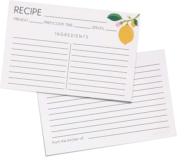 Amazon.com: 60 Recipe Cards 4x6 - Double Sided for Recipe Book, Recipe ...