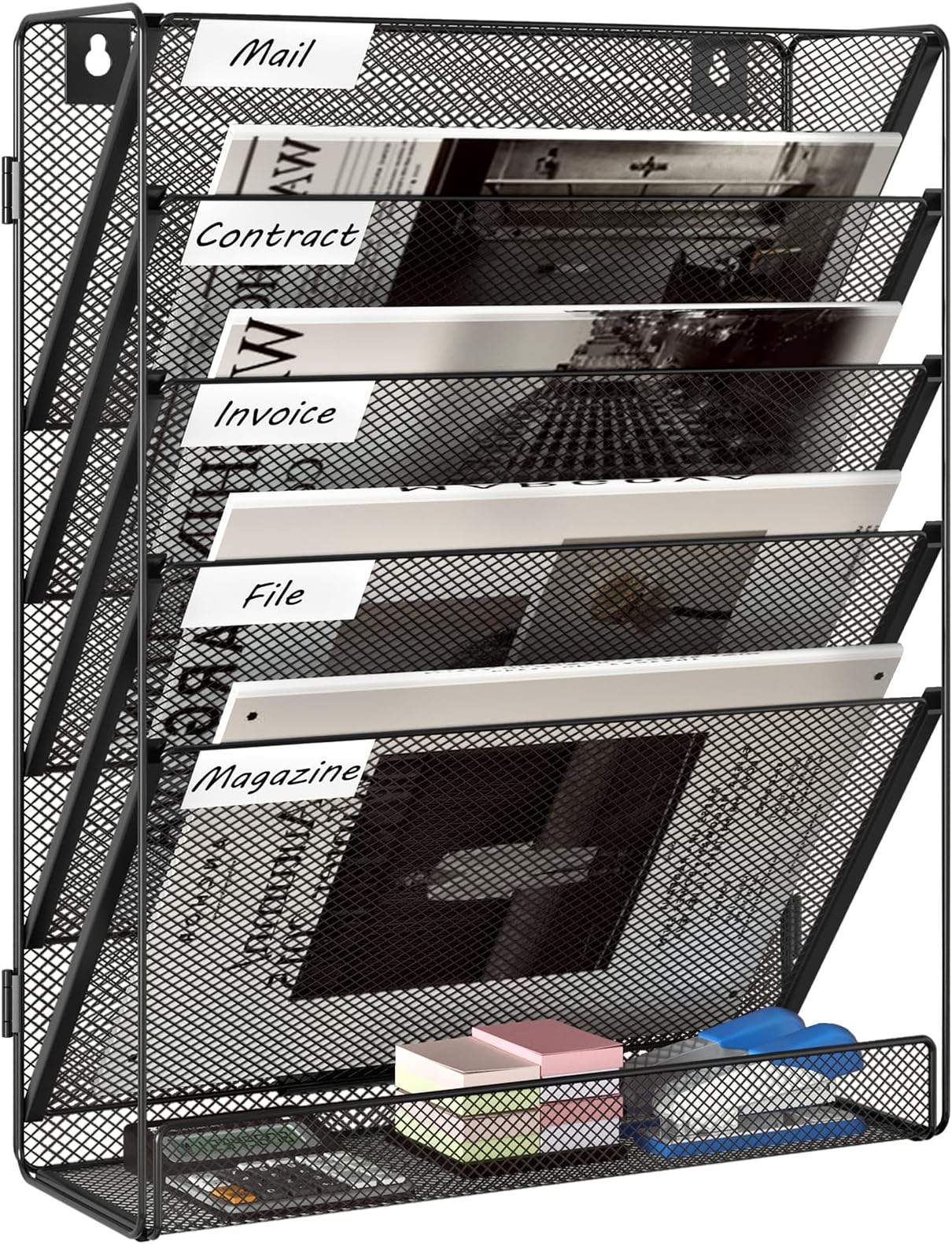 EasyPAG 16 Tier A4 Mesh in Tray Hanging Wall File Holder Mail Organiser ...