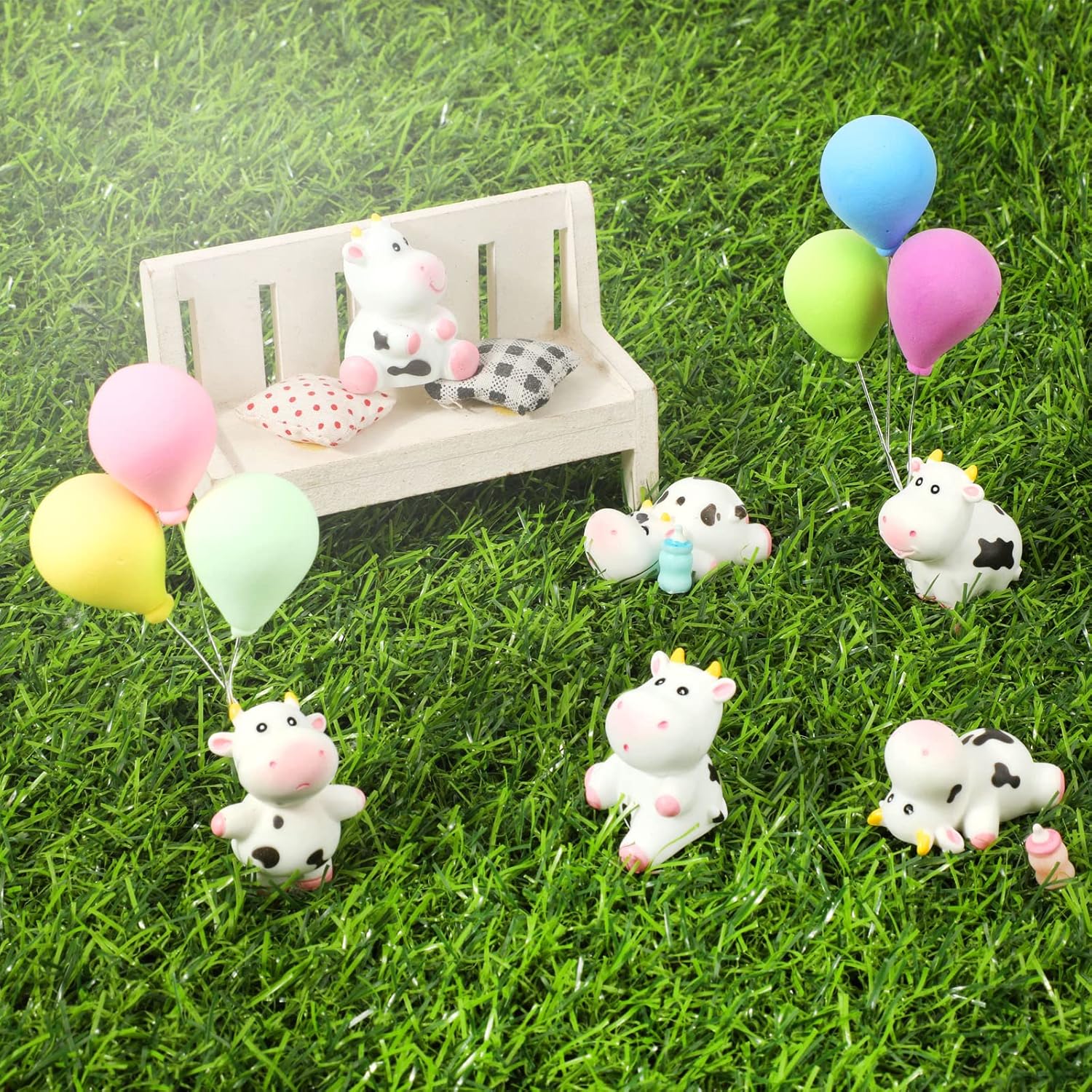 14Pcs Cute Cow Figures Set, Cow and Baby Bottle Toys Mini Resin Cow ...