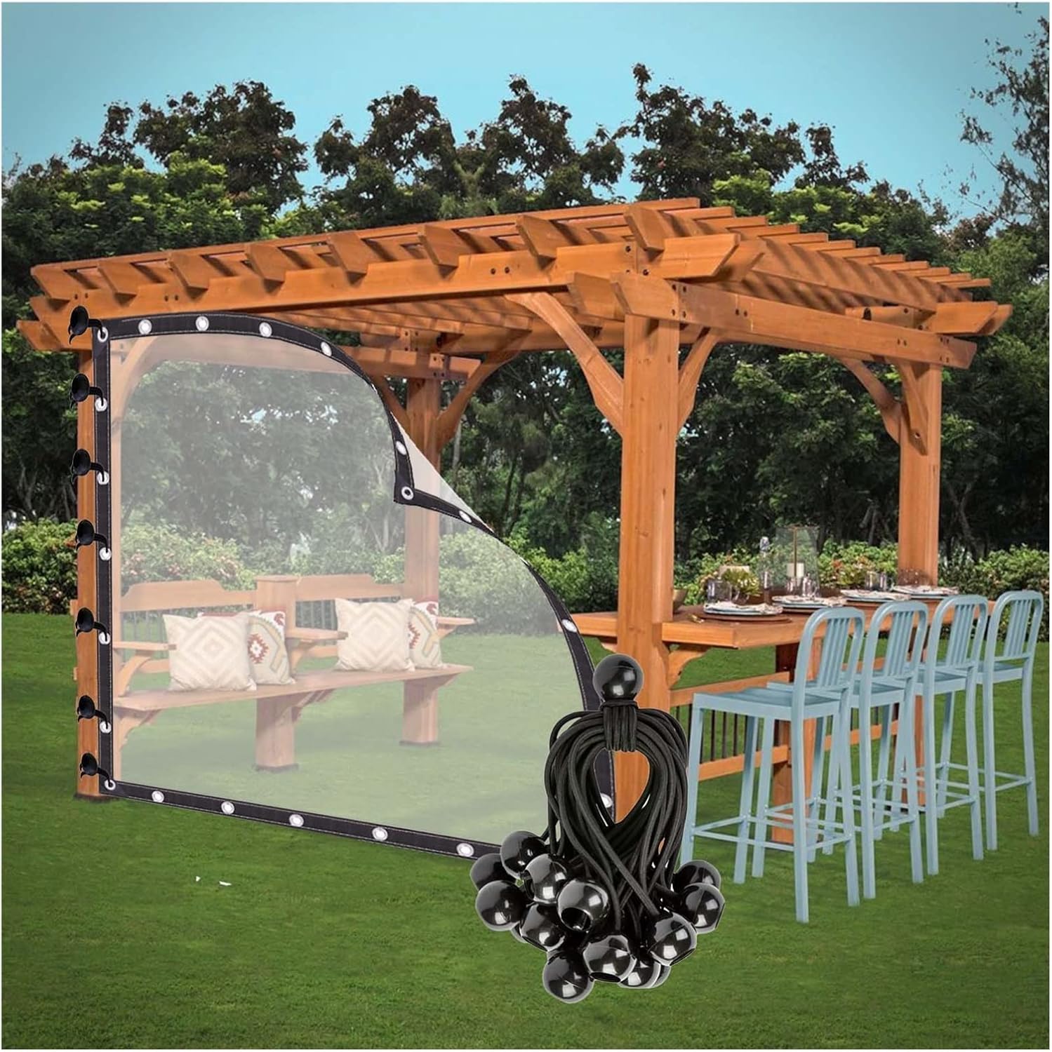 Amazon.com: BUJNIE Clear Vinyl Curtain with Grommets Elastic Cord ...