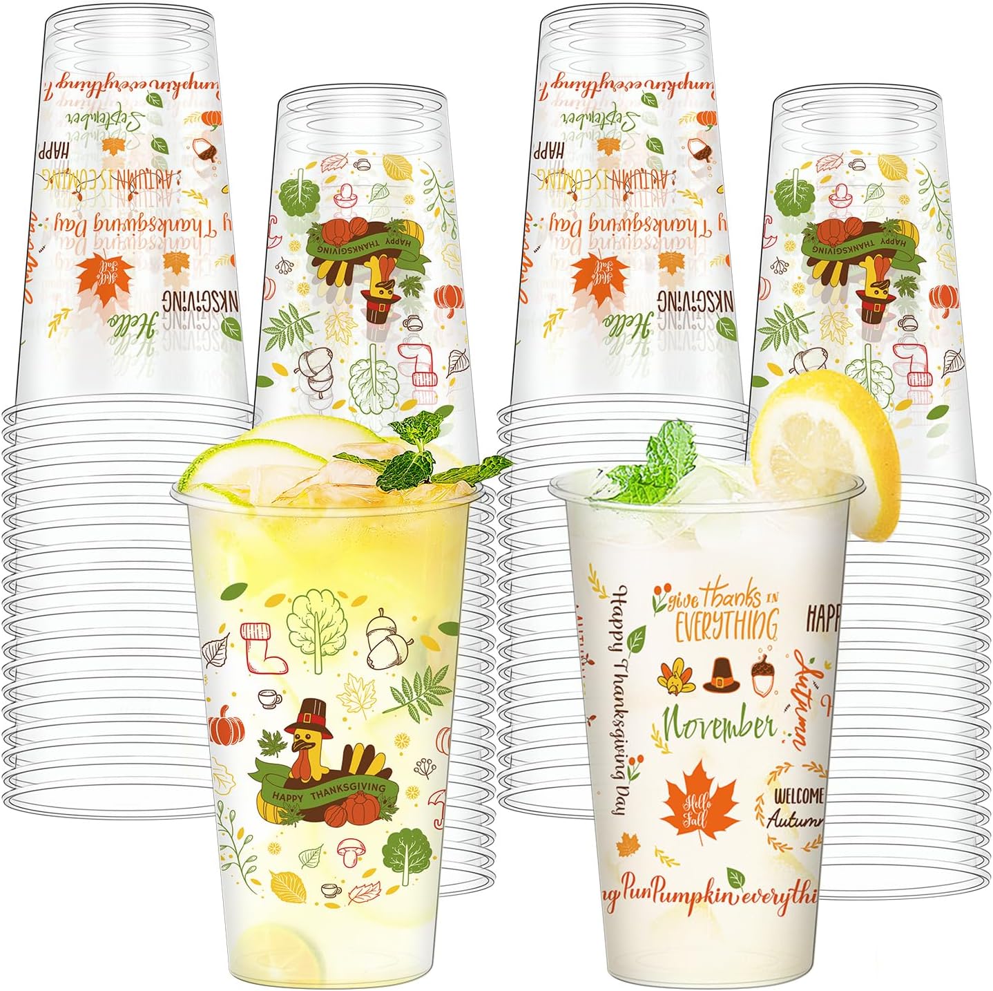 Amazon.com: BYMIOYA 50 Pcs Thanksgiving Plastic Cups 16oz Autumn ...