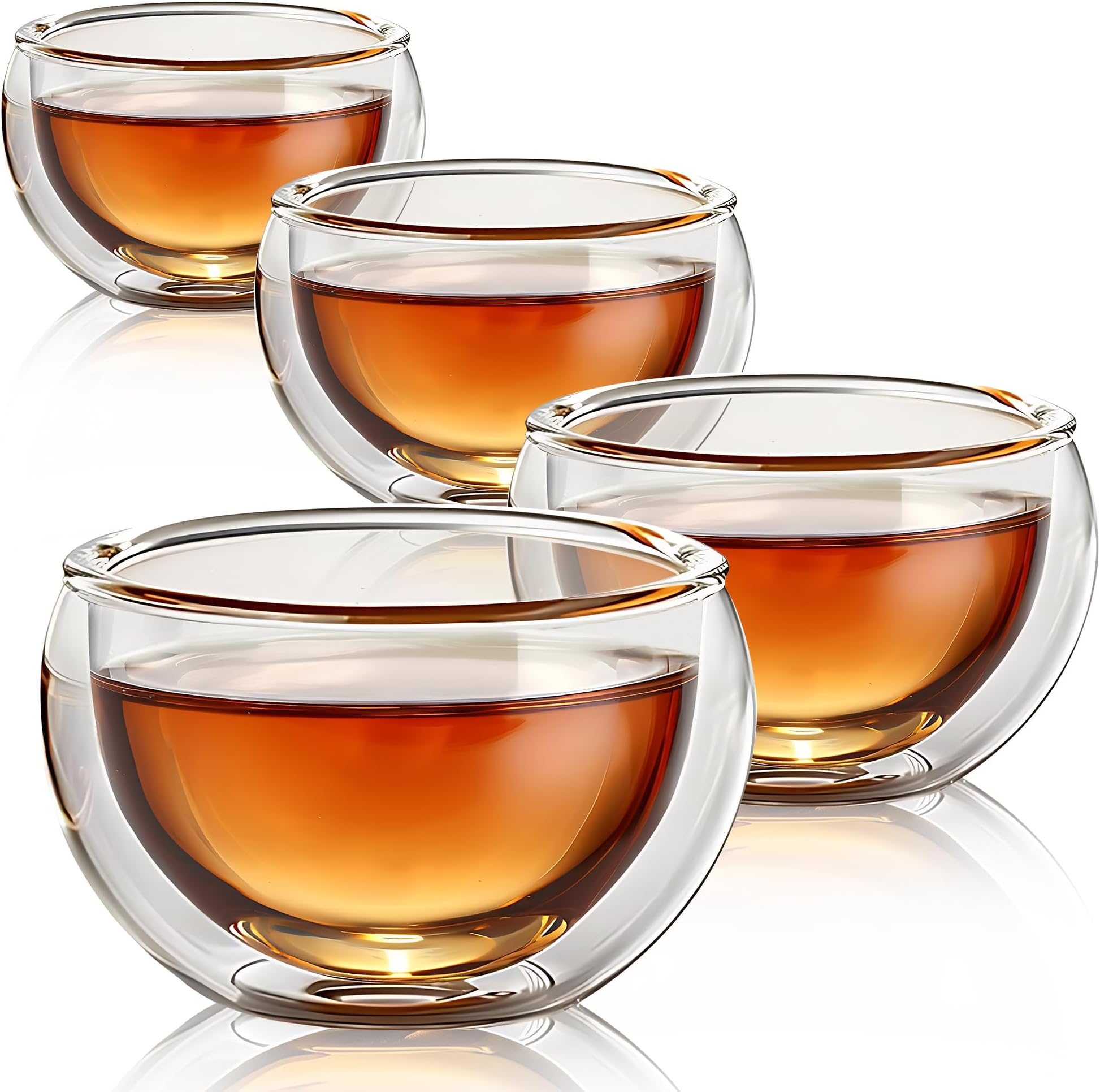 Amazon.com | YMMIND 4 Pack Double Walled Glass Teacups Insulated ...