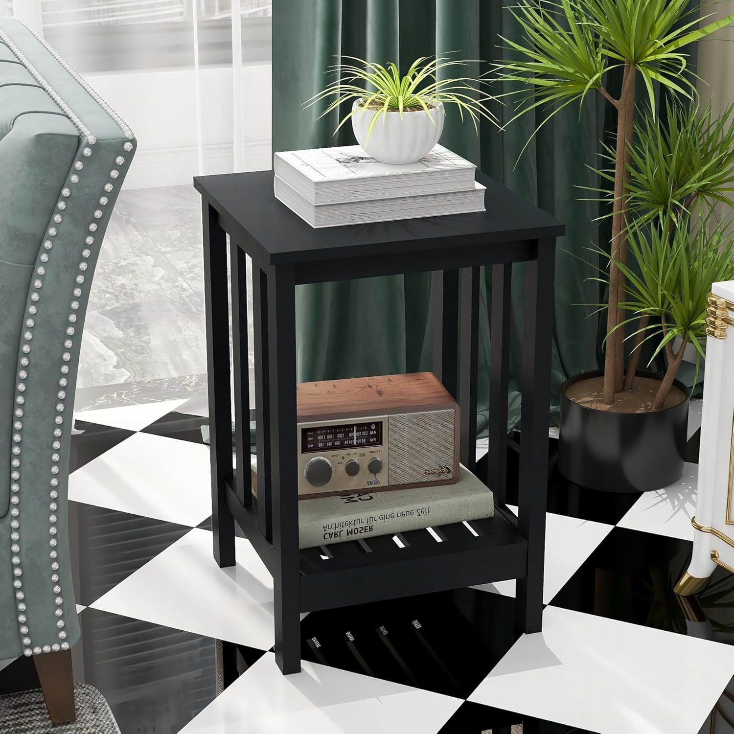 Amazon.com: TaoHFE Black Modern Square End Table with Open Storage ...