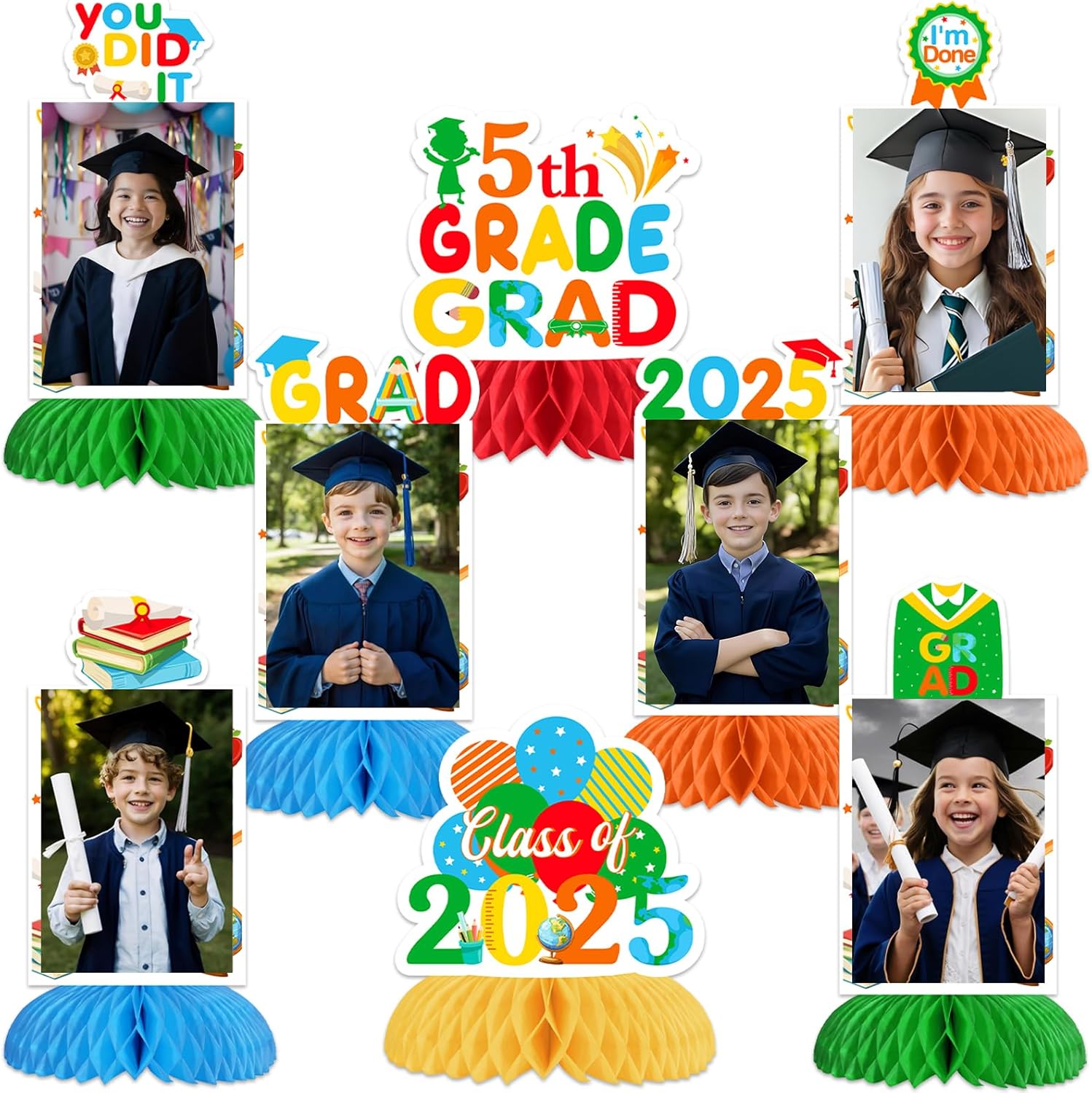 Amazon.com: JOYMEMO 8Pcs 5th Grade Graduation Decorations Honeycomb ...