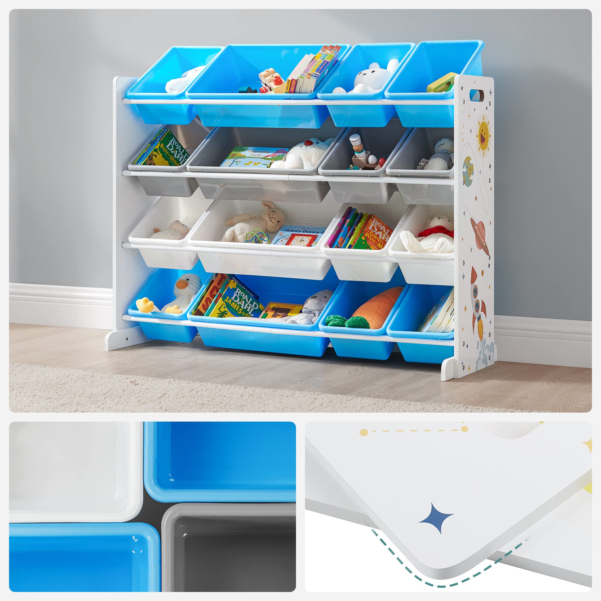 SONGMICS Kid's Large Toy Storage Unit with 16 Removable Bins, for ...