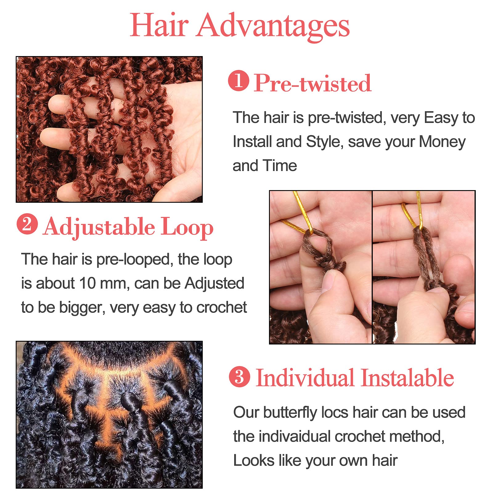 Leeven 6 Packs Copper Red Bob Distressed Butterfly Locs Crochet Hair ...