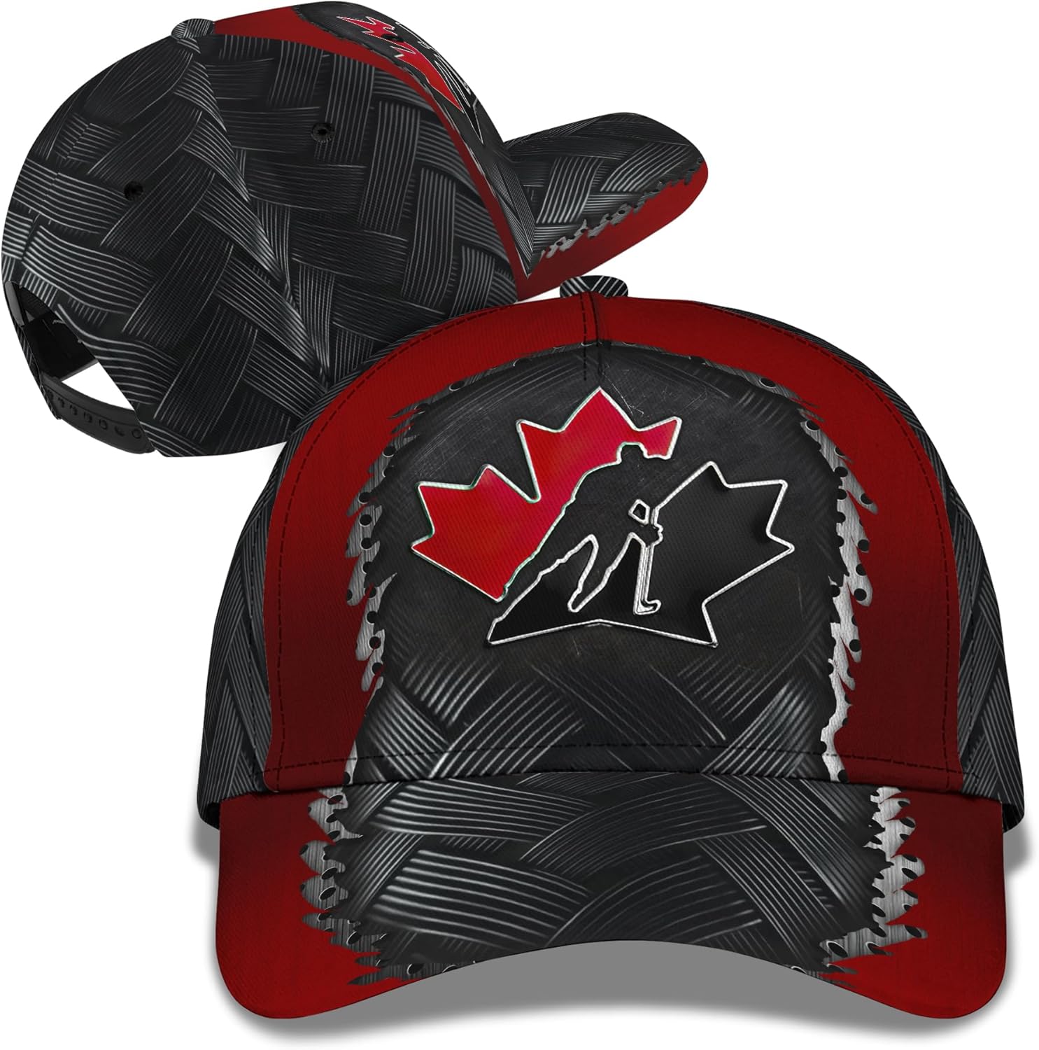 Canada Leaf Baseball Cap 3D Print Man Playing Hockey with Maple Leaf ...
