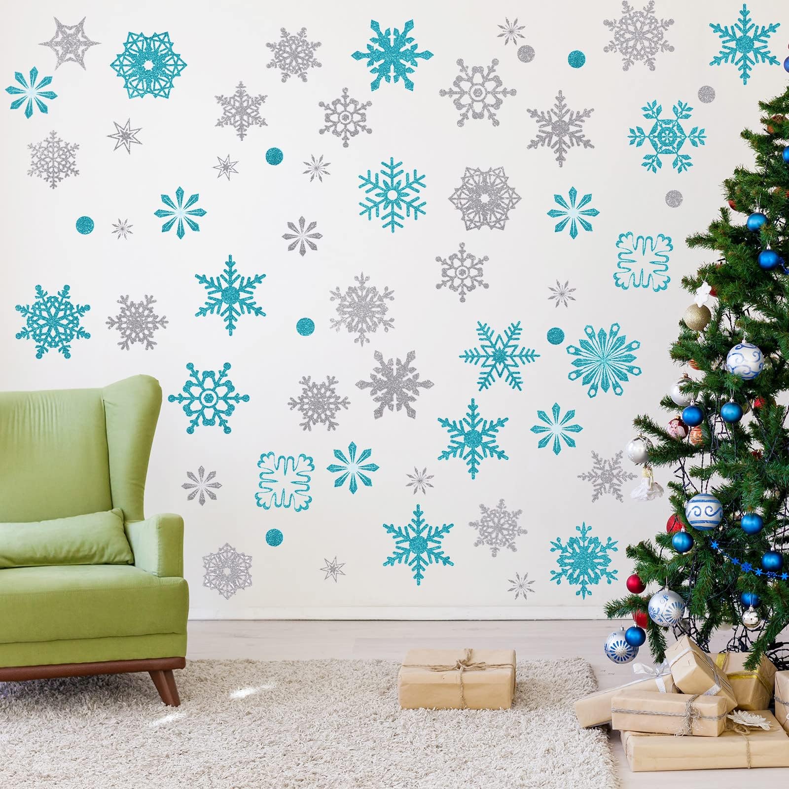 Tenare 305 Pieces Christmas Wall Decals Snowflakes Wall Stickers ...