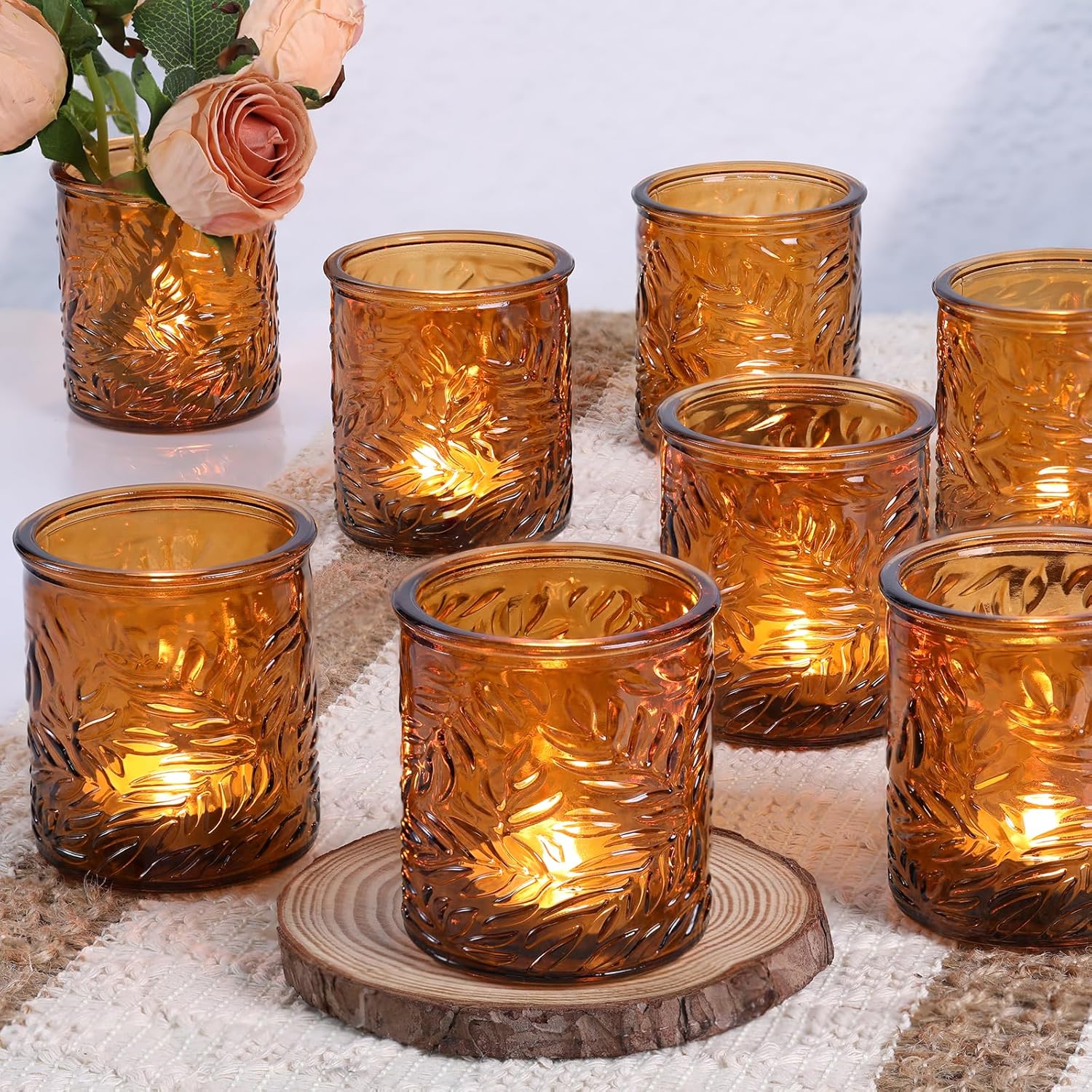 Amazon.com: HAVITI 12 pcs Amber Votive Candle Holders, Tea Light Candle ...