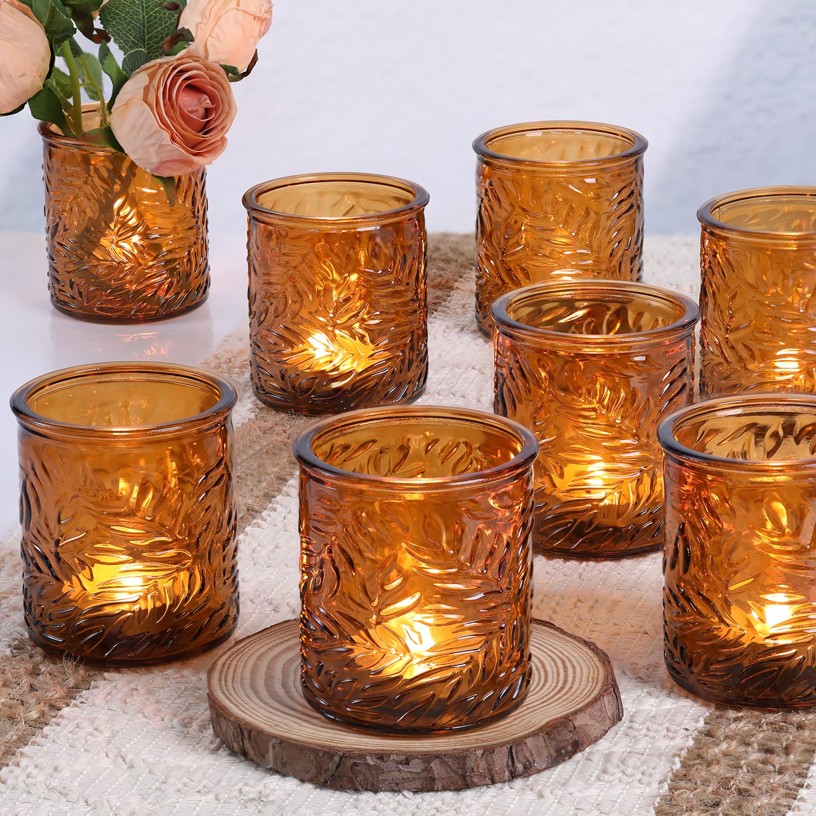 Amazon.com: HAVITI 24 pcs Amber Votive Candle Holders, Tea Light Candle ...