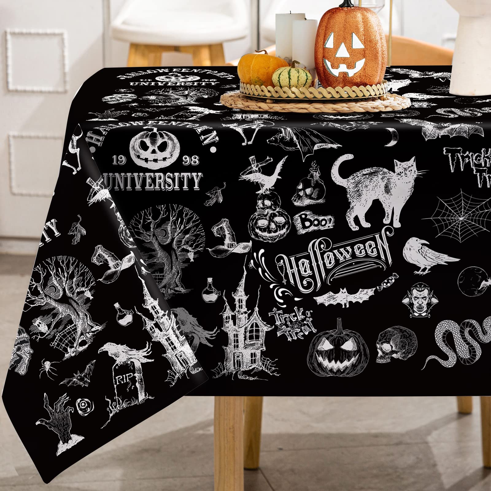 Amazon.com: AnyDesign Halloween Tablecloth Vintage Black Table Cloth ...