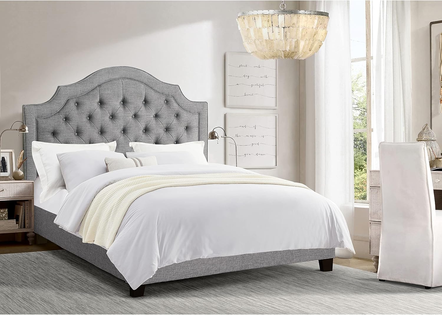 Amazon.com: Rosevera Jardin Button Tufted Platform Bed Frame/Fabric ...