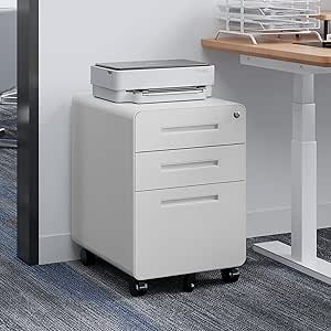 RAVIGIN 3 Drawers Mobile Filing Cabinet with Lock, Metal Round File ...