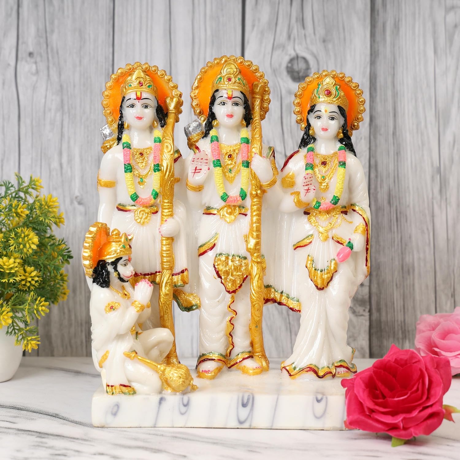 Buy Rama Collections Home Décor Marble Lord Ram Darbar with Sita Laxman ...