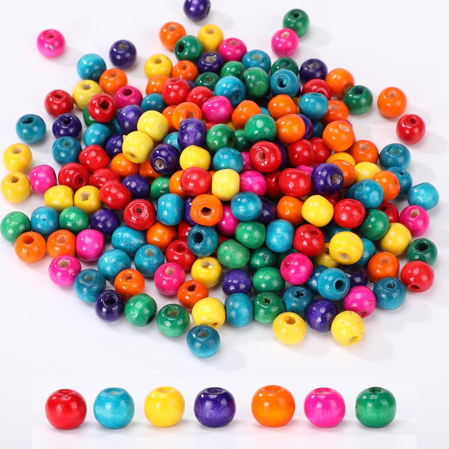 Amazon.com: 650pcs Colored Wooden Beads Large Hole Round Wood Beads ...